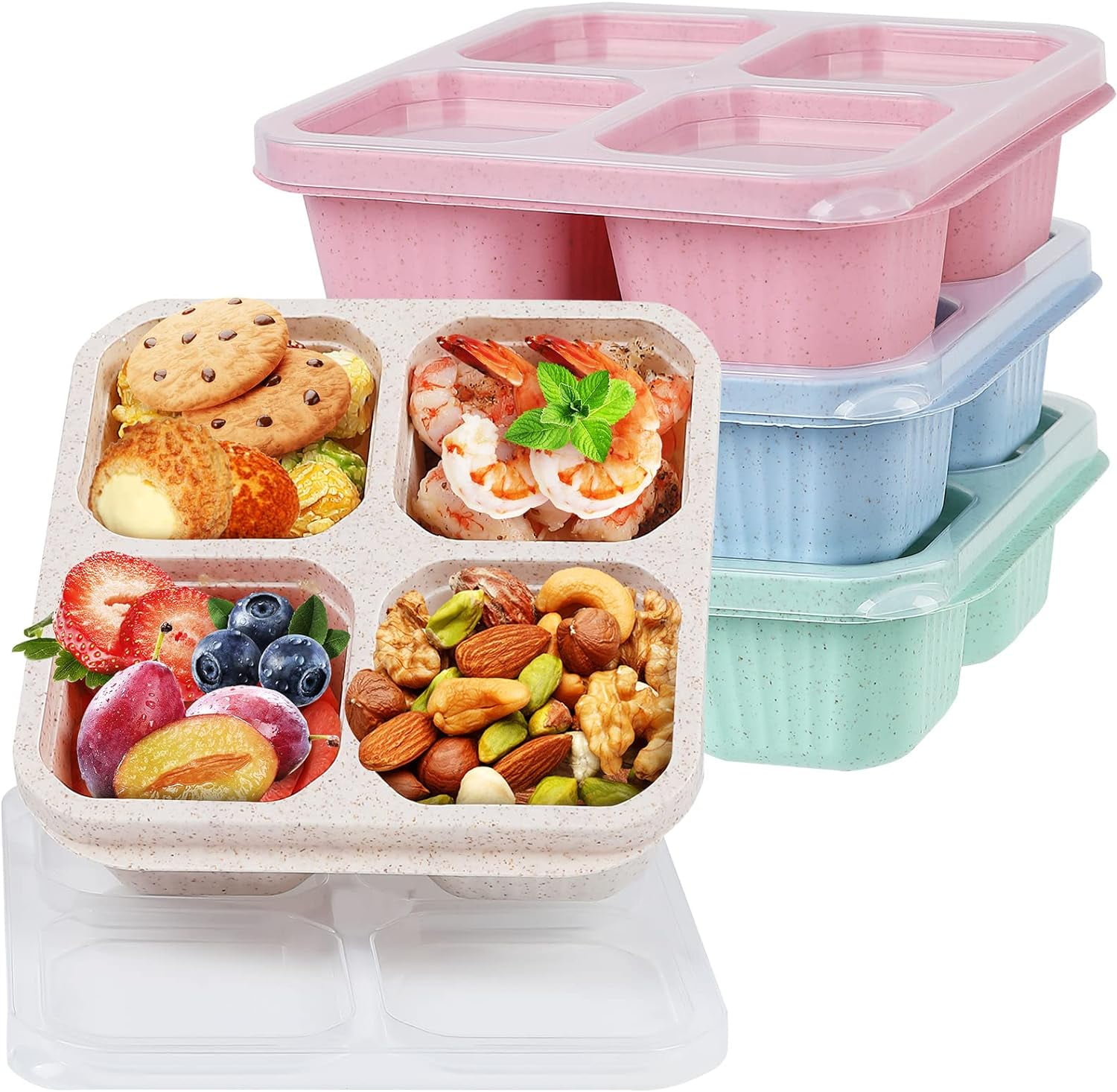 4 Pack Bento Snack Containers Set， 4 Compartment Food Storage ...