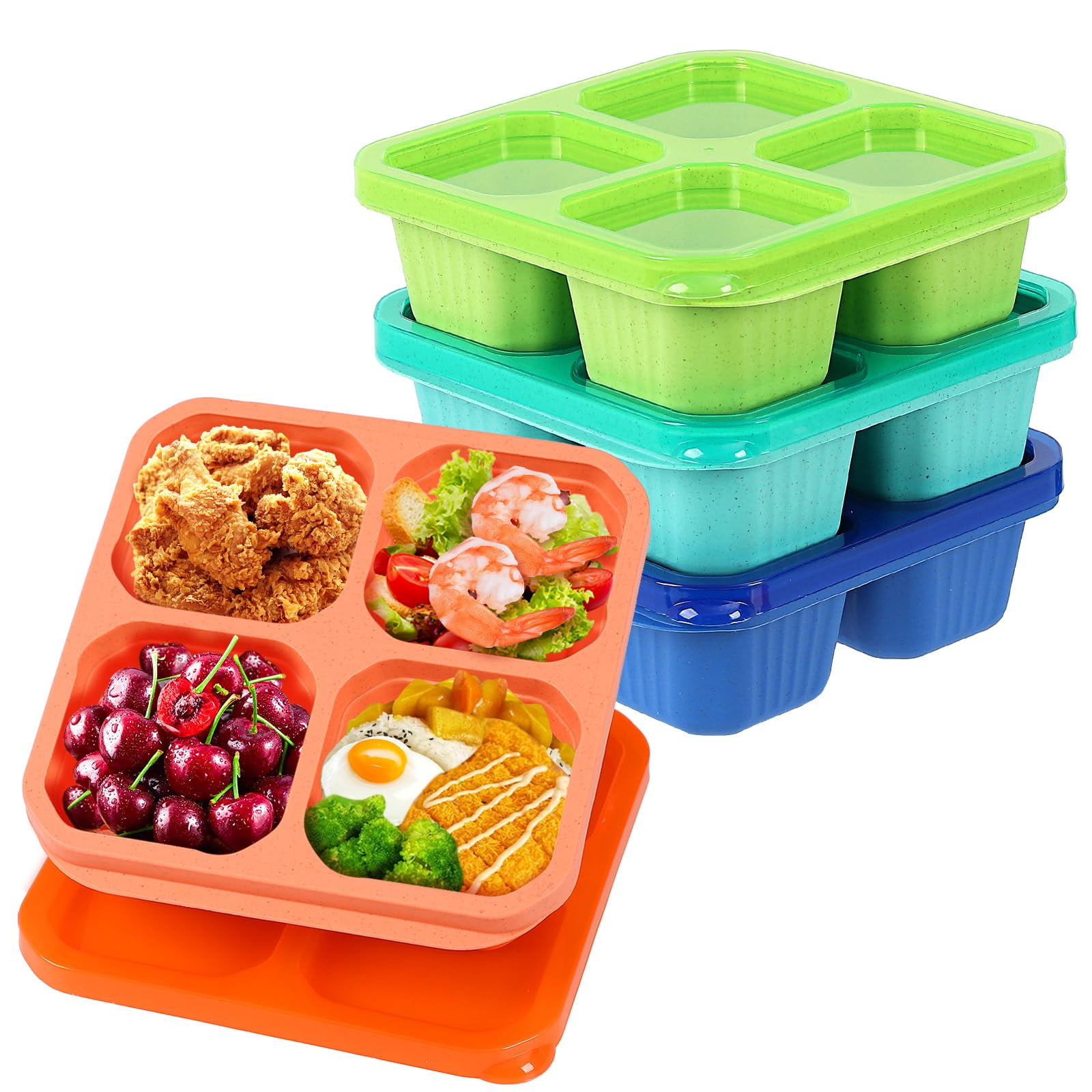 4 Pack Bento Snack Containers Set， 4 Compartment Food Storage ...