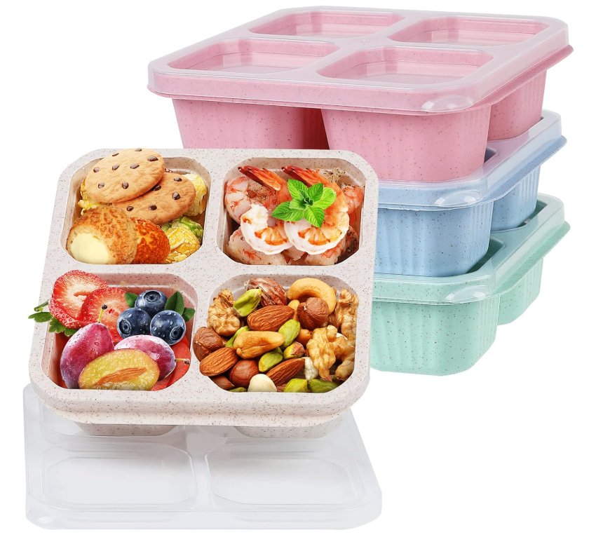 4 Pack Bento Snack Containers Set,4 Compartment Food Storage Containers ...