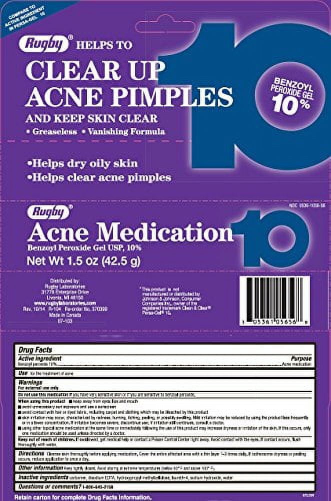 Rugby Acne Medication - 4 Pack Benzoyl Peroxide 10% Topical OTC Gel, 1 ...