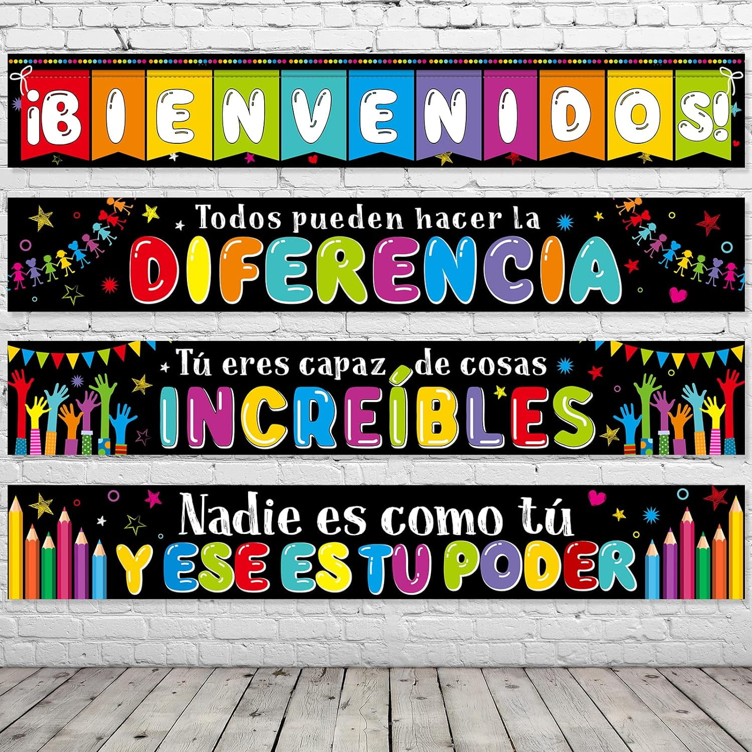 4 Pack Bienvenidos Spanish Sign Welcome Banner Motivational Classroom ...