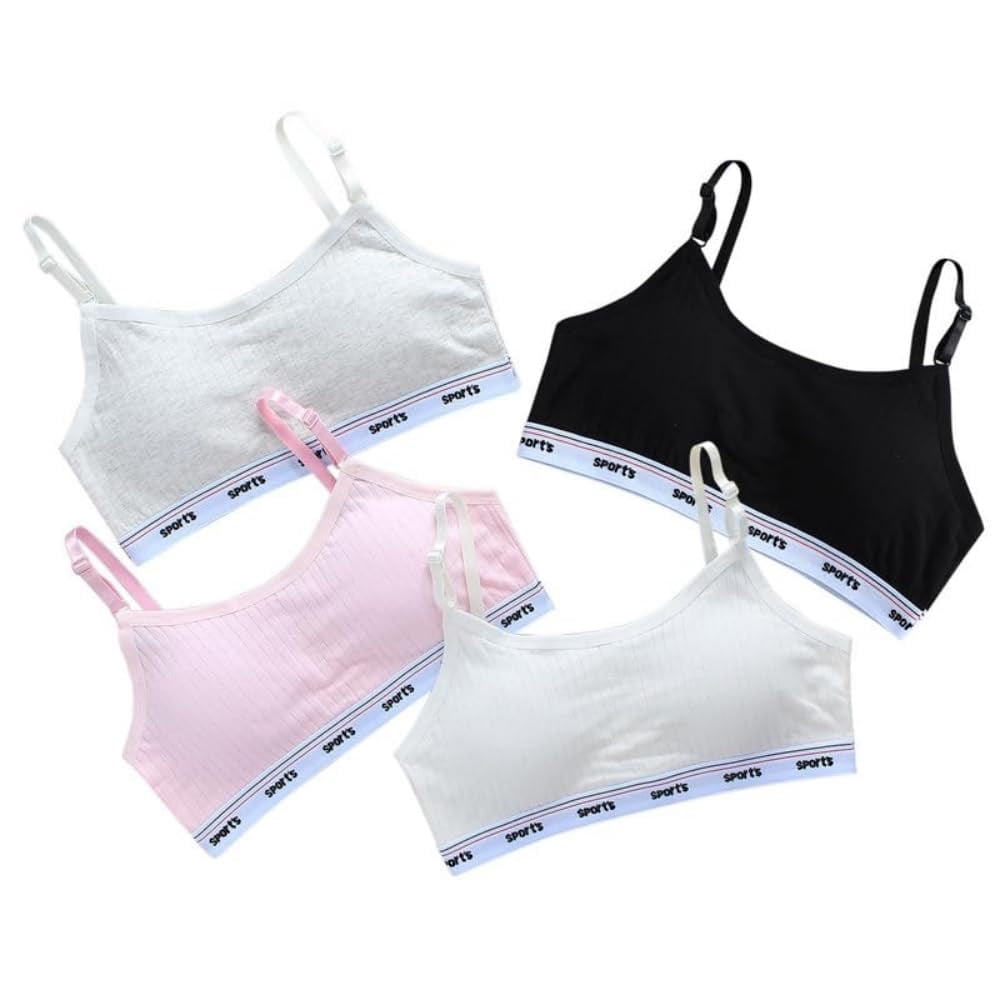 4 Pack Big Girls Bra Comfort Flex Cotton Bras Wireless Light Sports Bra ...