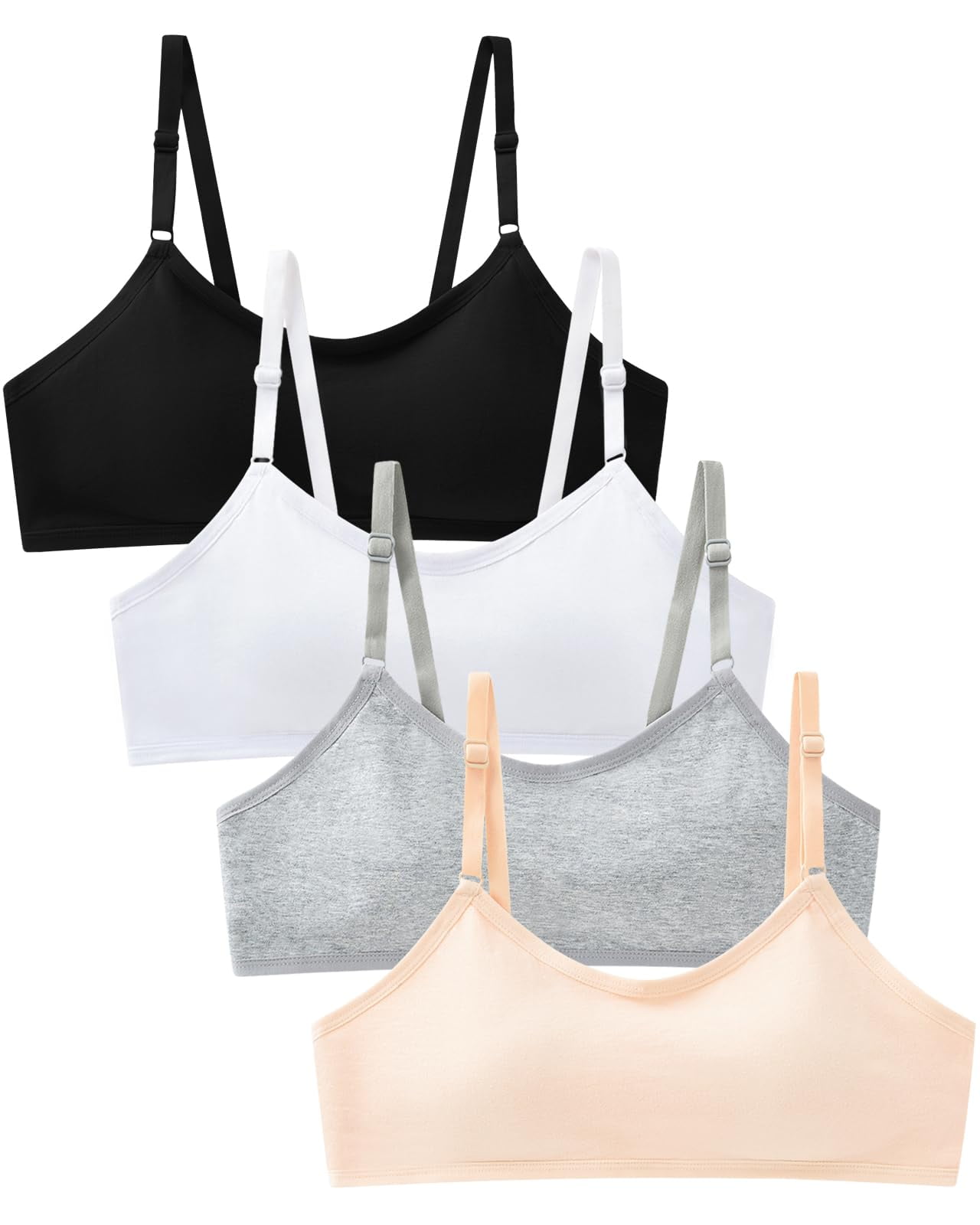 4 Pack Big Girls Bra Comfort Flex Girls Thin Cotton Breathable Preteen ...