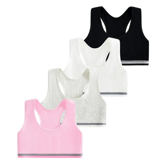 4 Pack Big Girls' Training Bra Girls Thin Cotton Cami Bralettes Pull-On ...