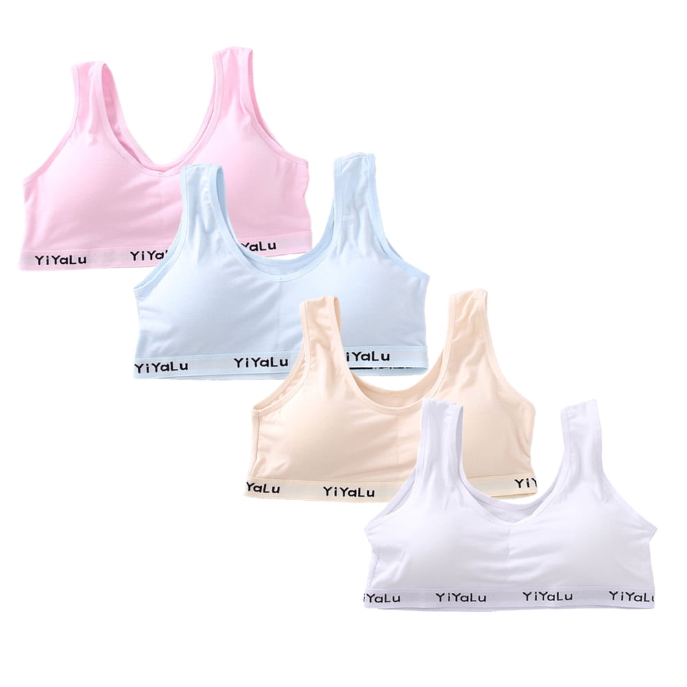 4 Pack Big Girls' Training Bra Girls Thin Cotton Wireless Light Girl ...