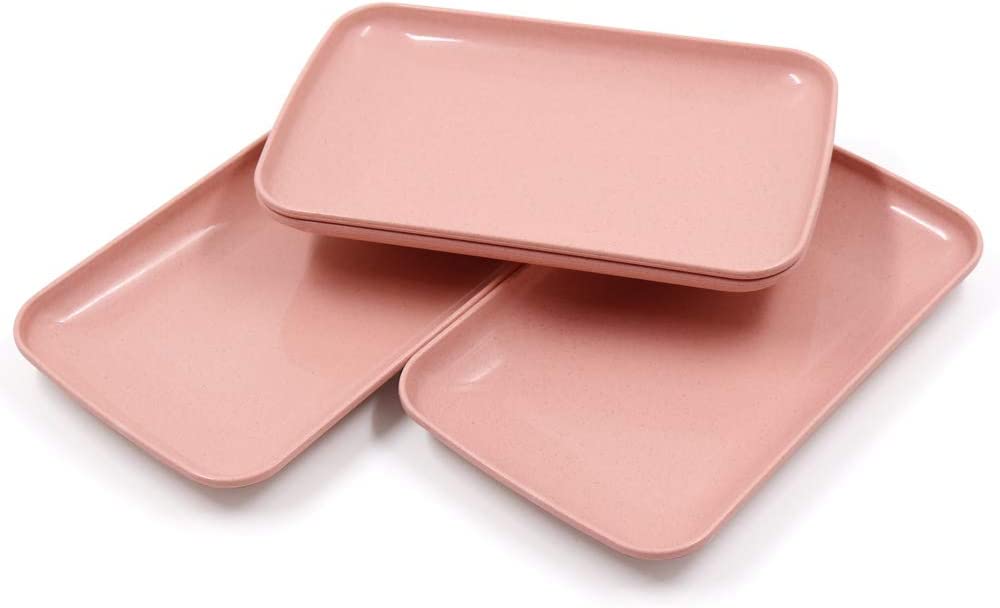 4 Pack Big Rectangular Dinner Plates - Unbreakable Wheat Straw Plates ...