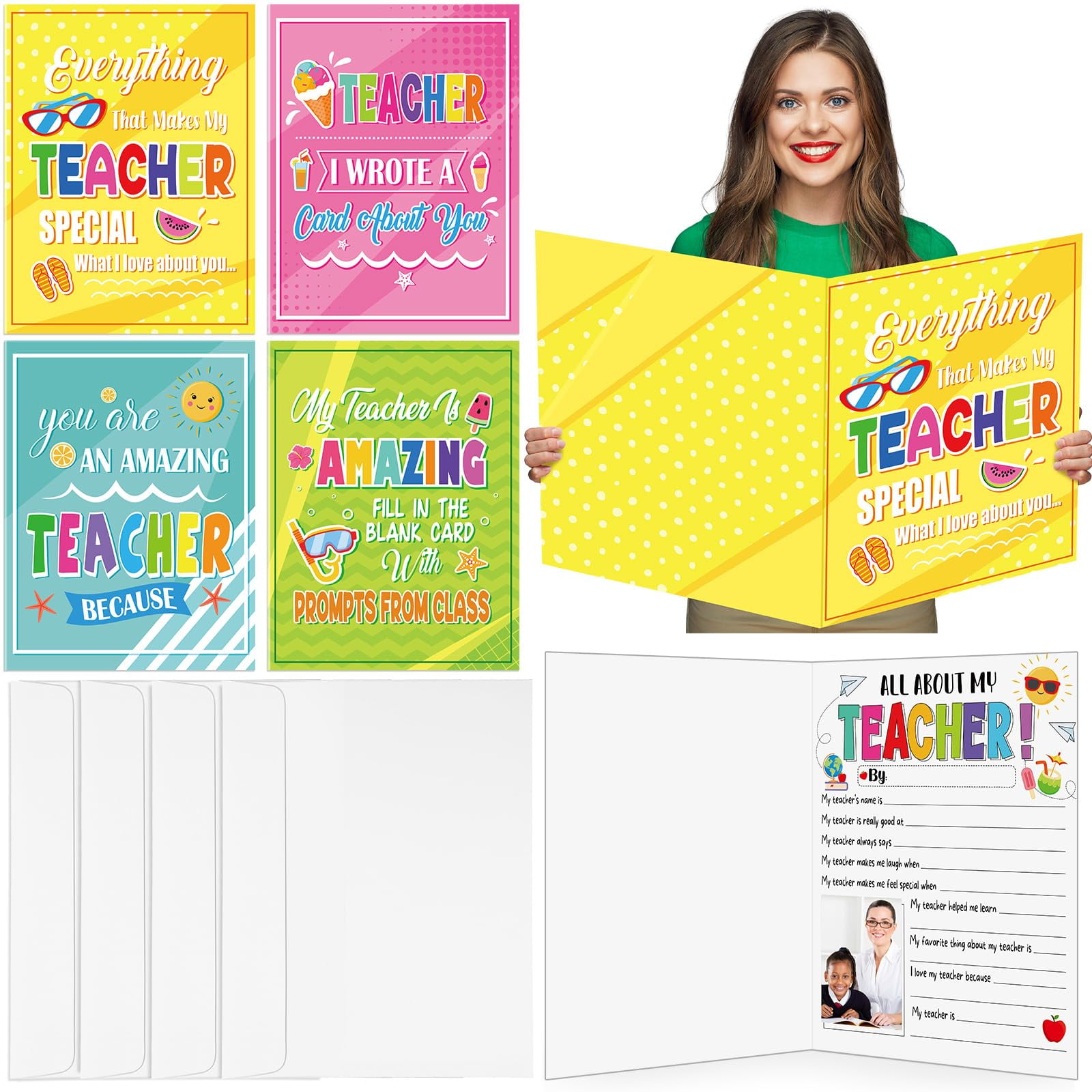 4 Pack Very Big Thank You Card for Teacher with Envelope 14 x 22 ...
