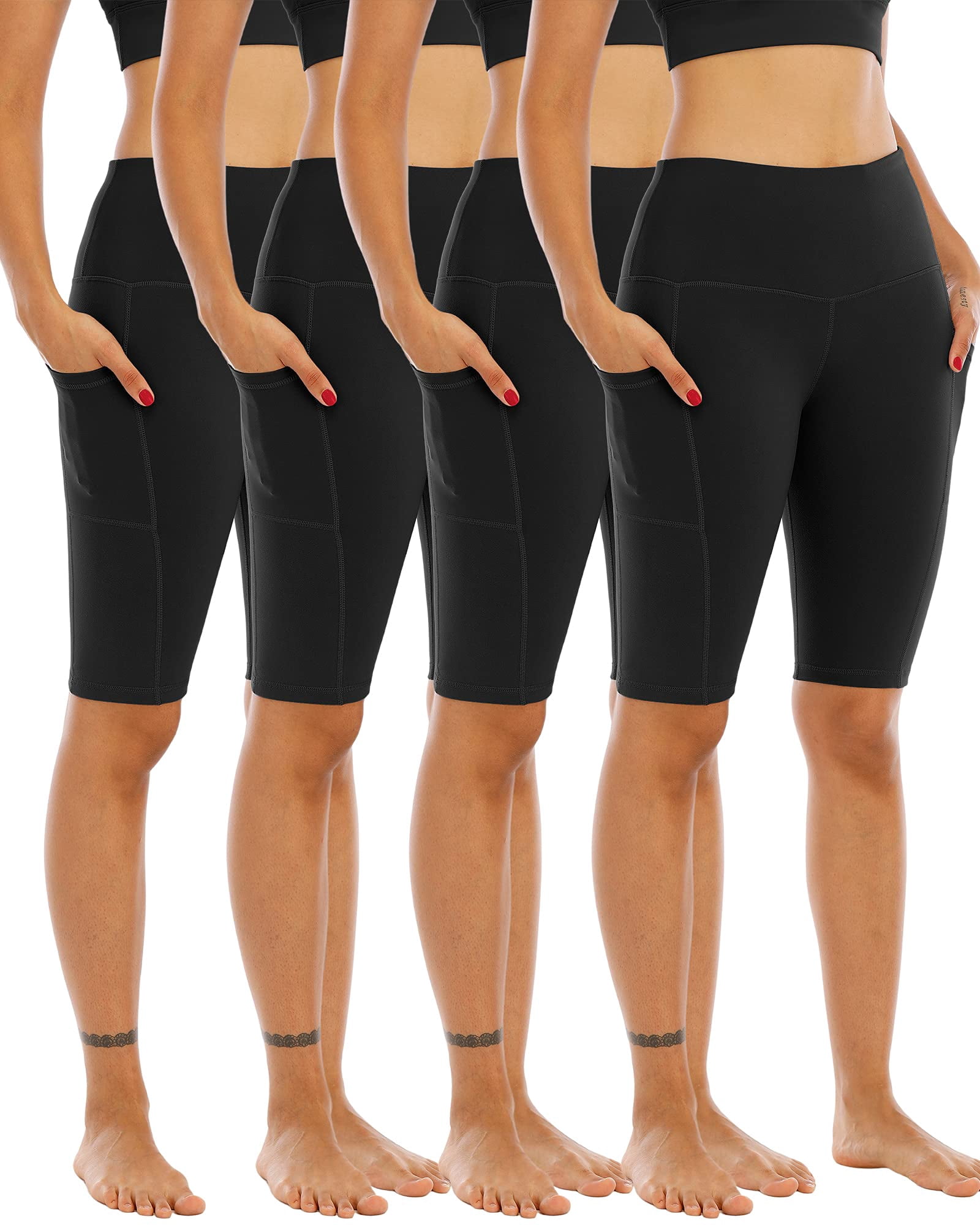 4 Pack Biker Yoga Shorts With Pockets For Women High Waisted Athletic ...