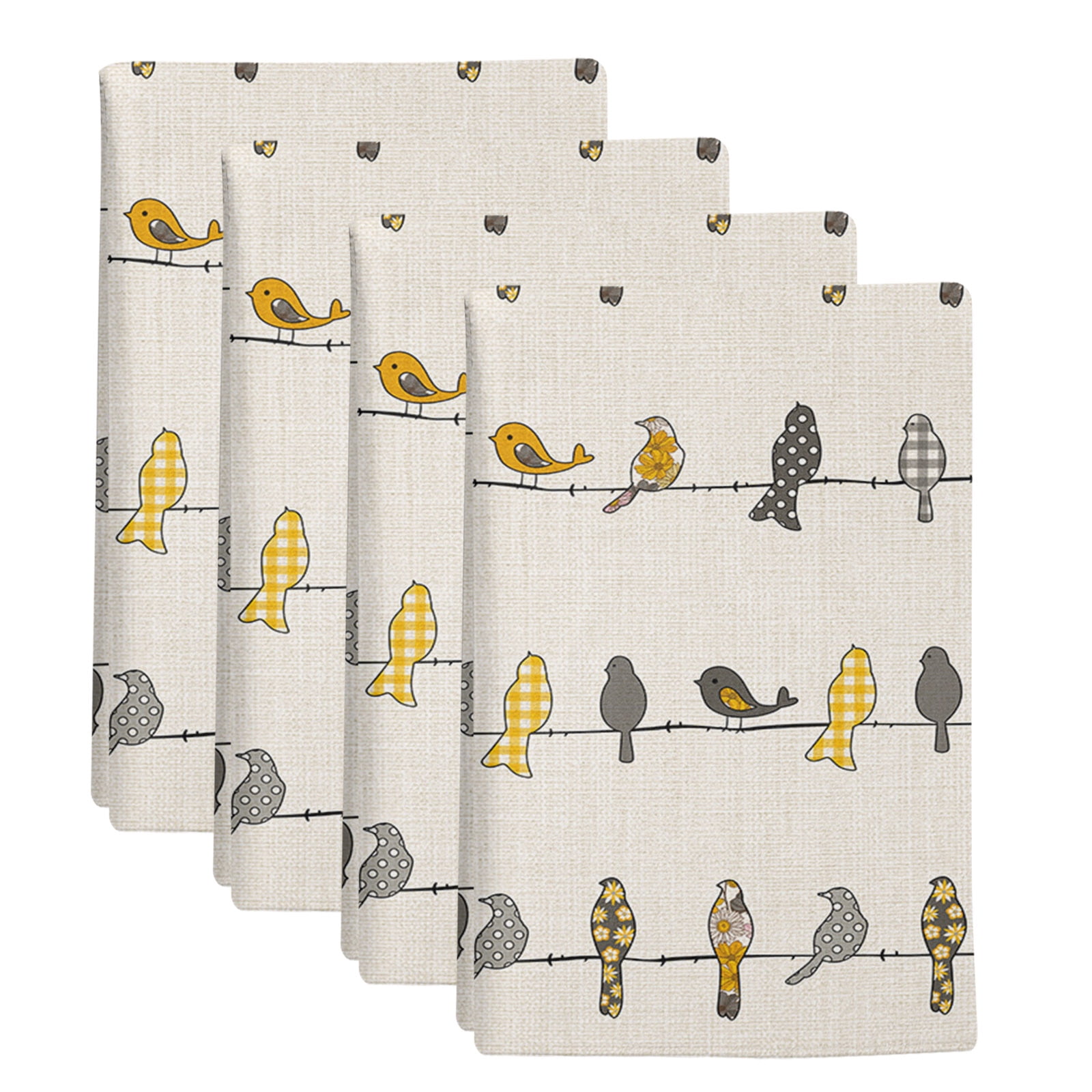 4 Pack Birds on the Wire Yellow Grey Orange Burlap Background Kitchen ...
