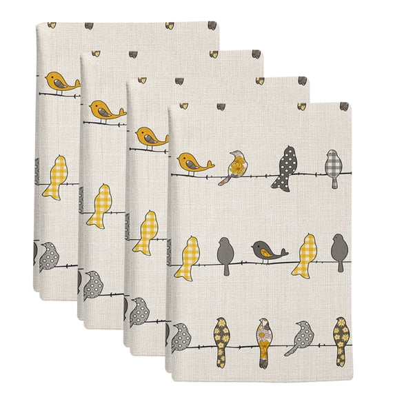 4 Pack Birds on the Wire Yellow Grey Orange Burlap Background Kitchen ...
