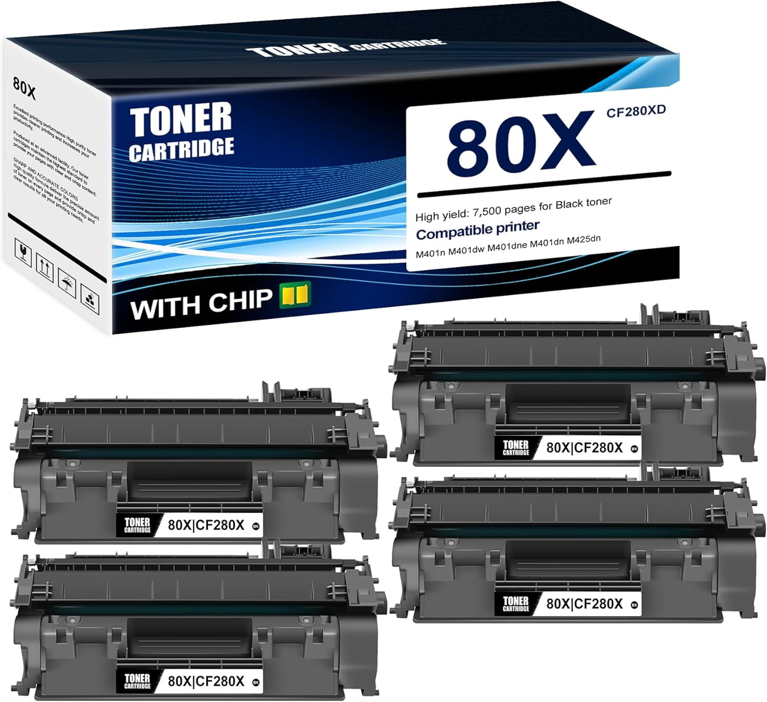 4-Pack Black 80X CF280XD Toner Cartridge: Compatible 80X CF280XD ...
