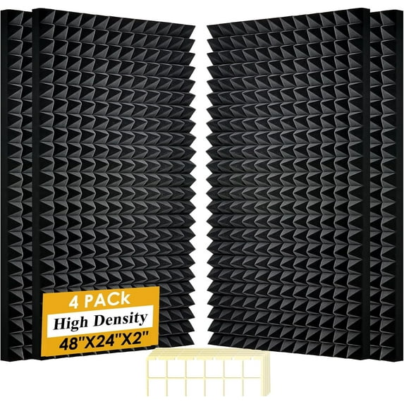 4 Pack Black Acoustic Foam Panels,48x24x2 Inch Sound Proof,High Density ...