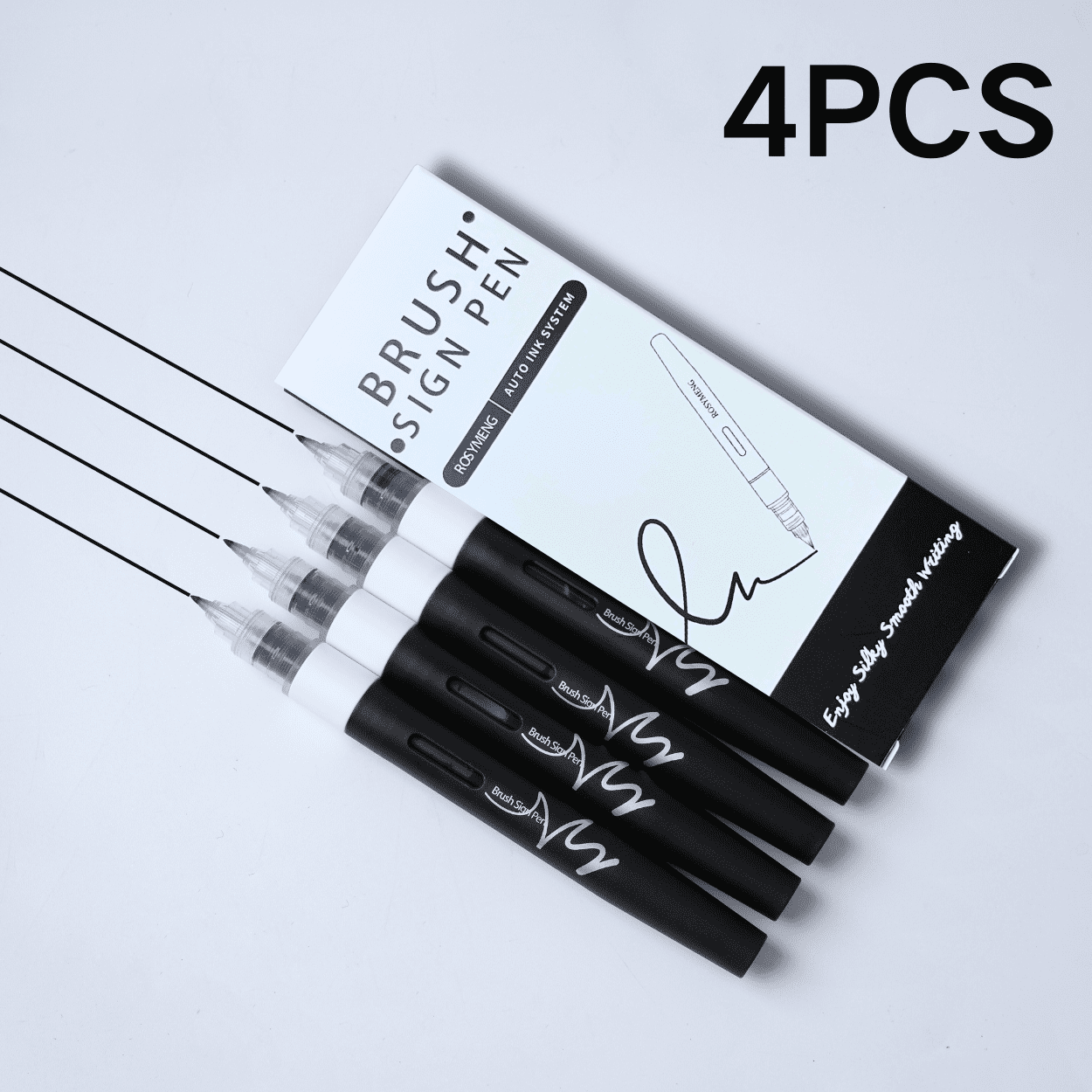 4-Pack Black Brush Sign Pens - Flexible Japanese PVC Soft Tip, Liquid ...