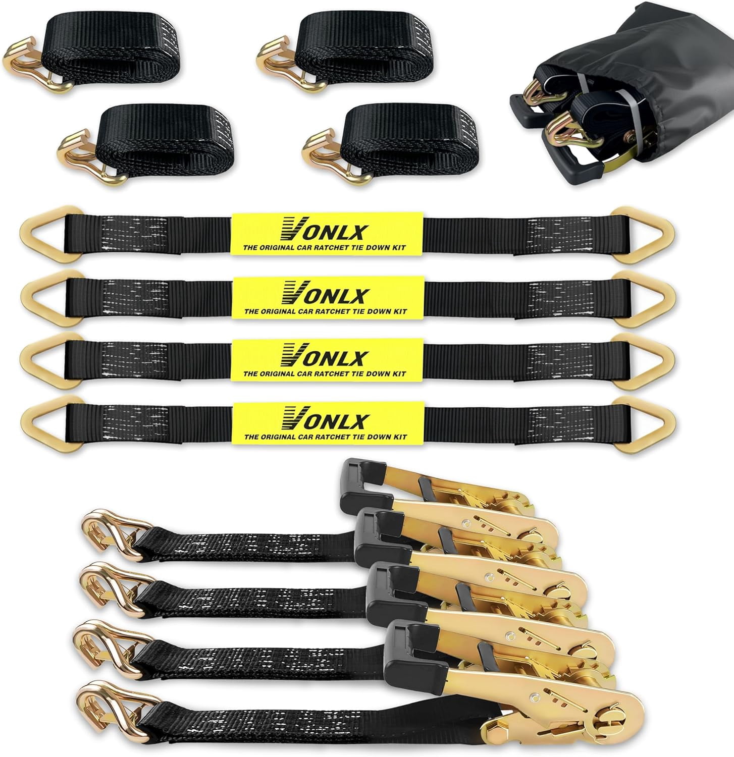 4-Pack Black Car Trailer Tie Down Straps with Ratchet, 2" x 8' Heavy ...
