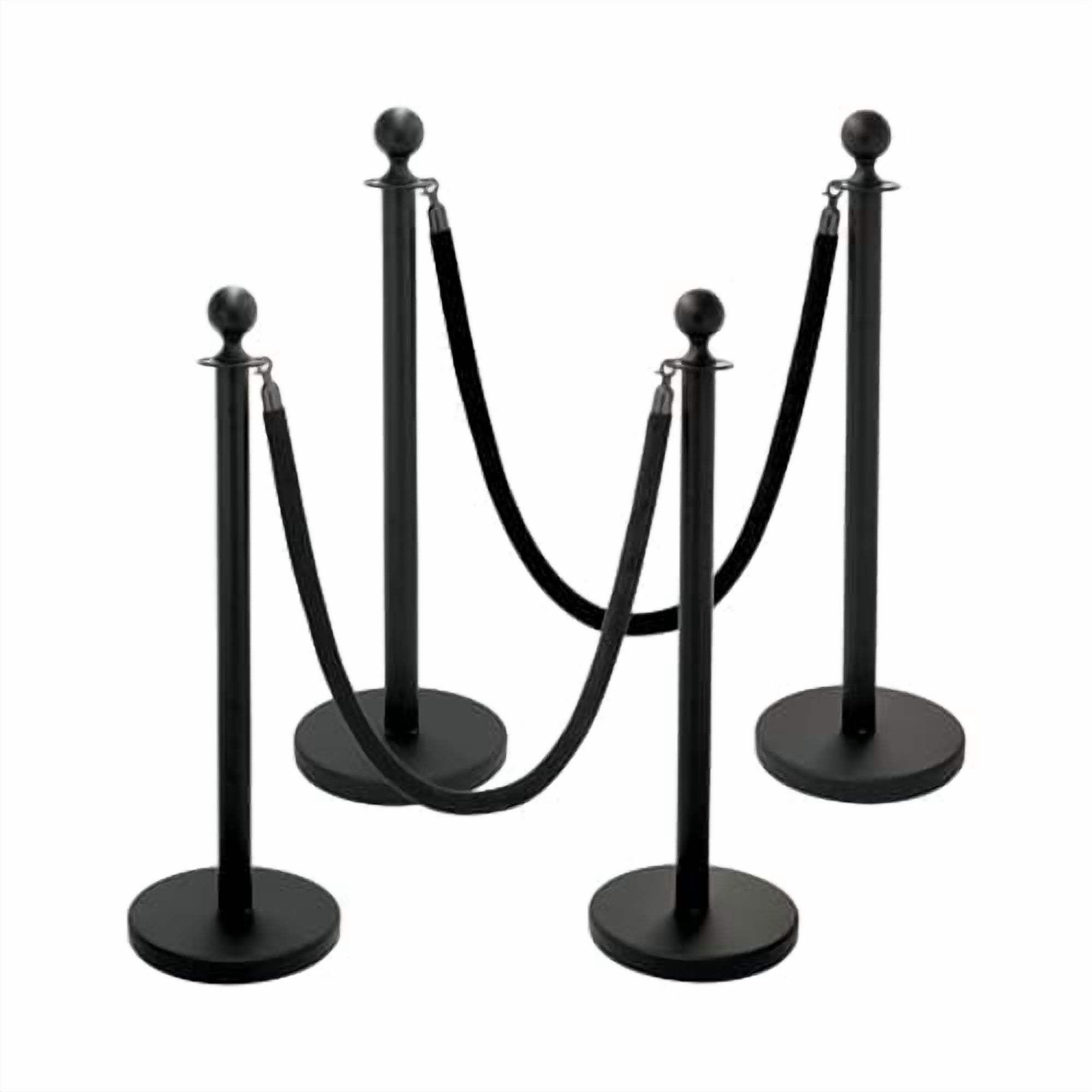 4 Pack Black Crowd Control Stanchions with Velvet Ropes, Heavy Duty ...