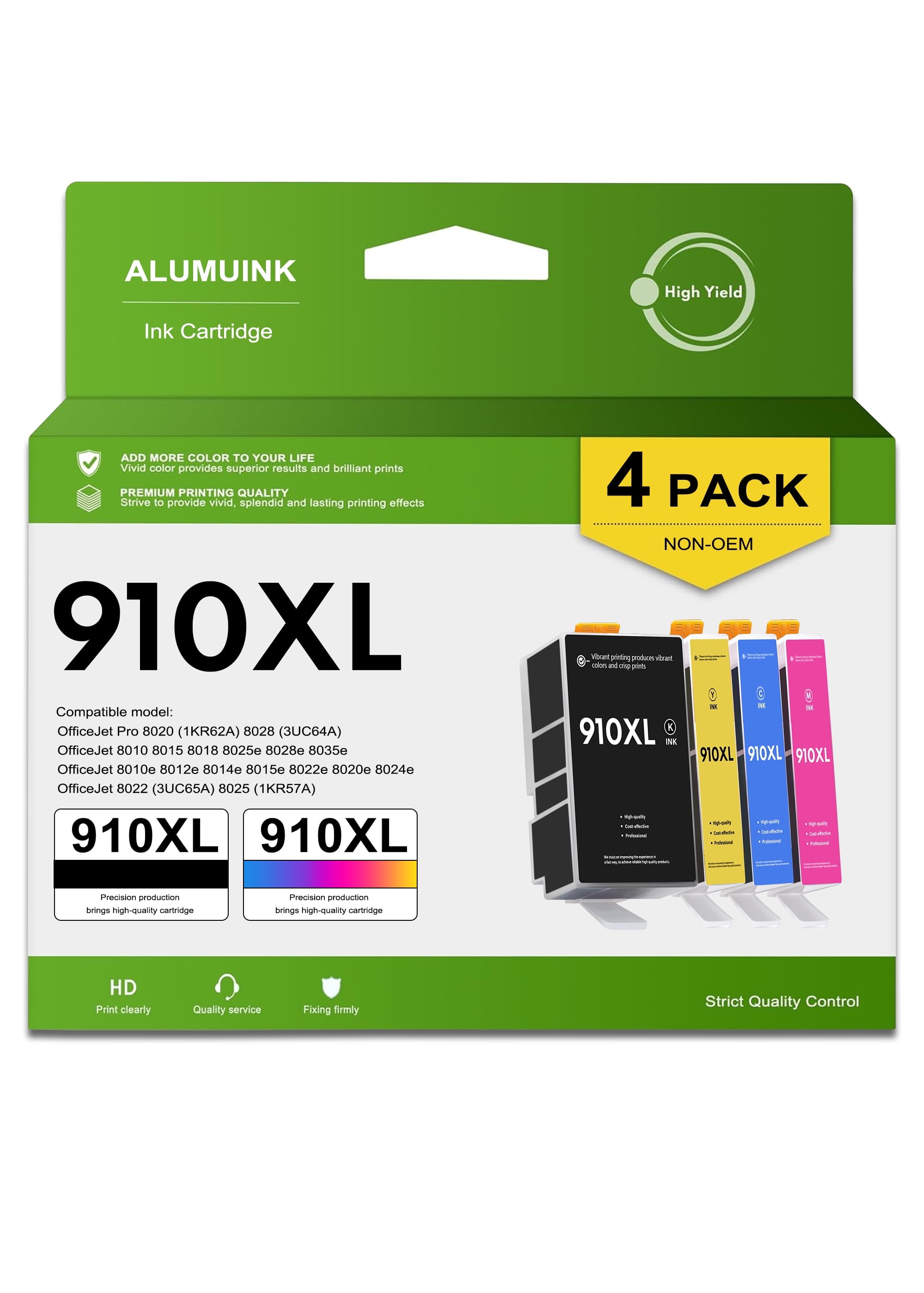 (4 Pack, Black/Cyan/Magenta/Yellow) 910XL Ink Cartridge Compatible for ...