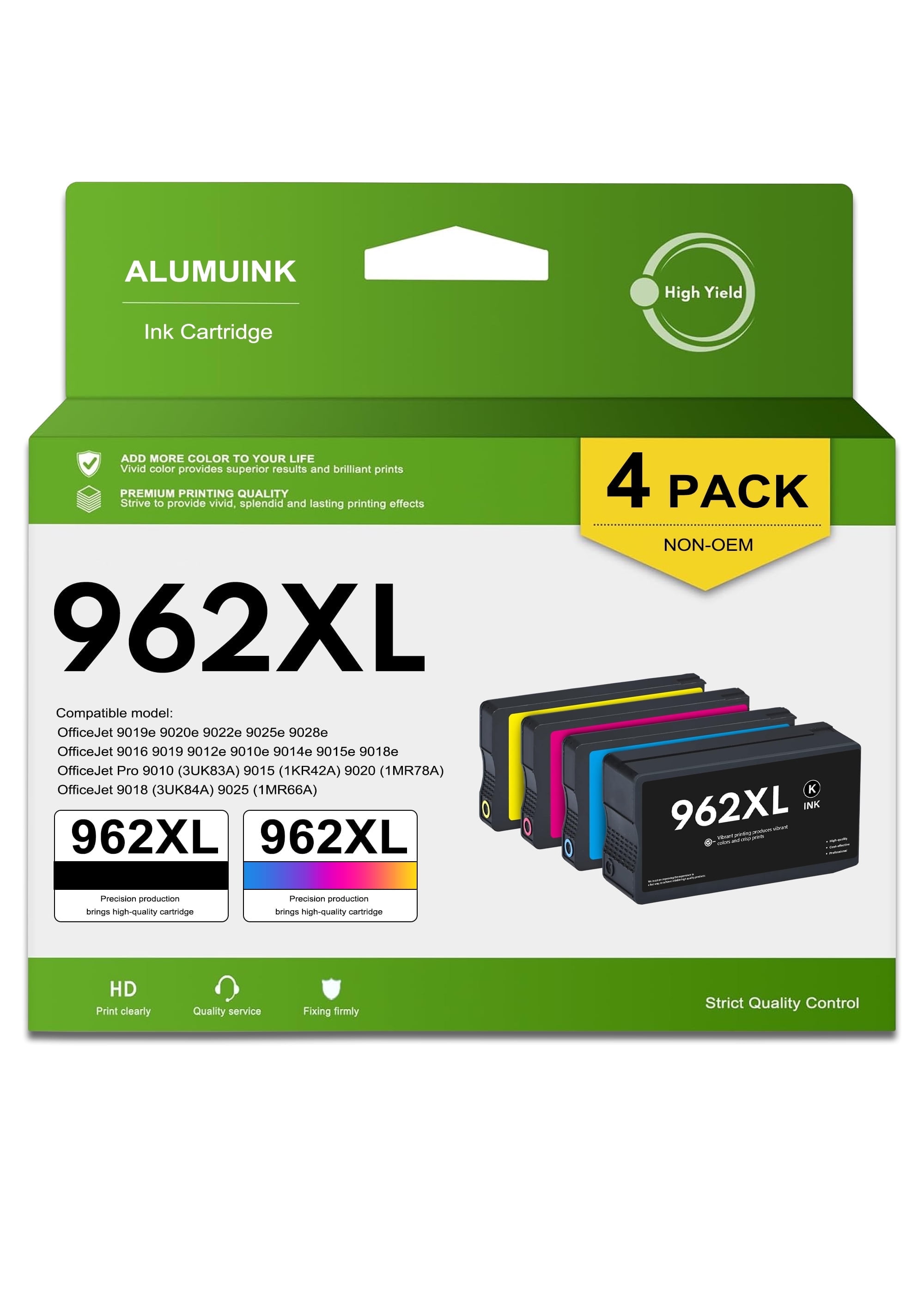 (4 Pack, Black/Cyan/Magenta/Yellow) 962XL Ink Cartridge Compatible for ...