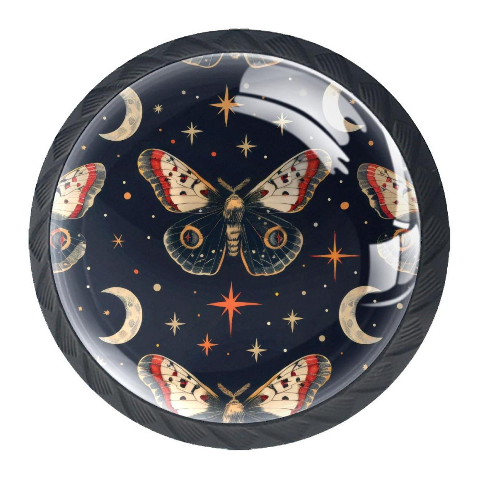 4 Pack Black Drawer Knobs, Butterflies Moth Moon Cabinet Knobs Round ...