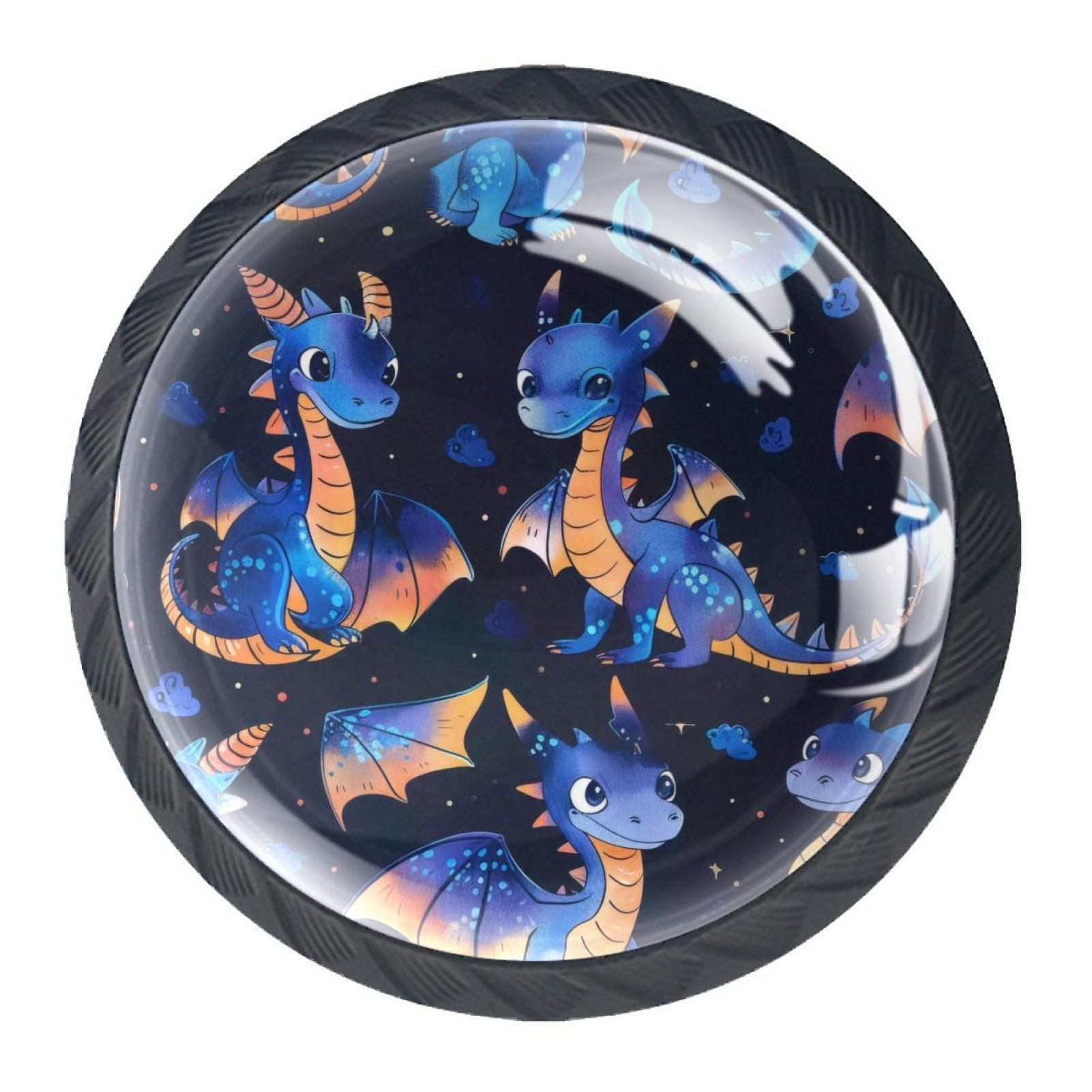 4 Pack Black Drawer Knobs, Caroon Dragons Cabinet Knobs Round Glass ...