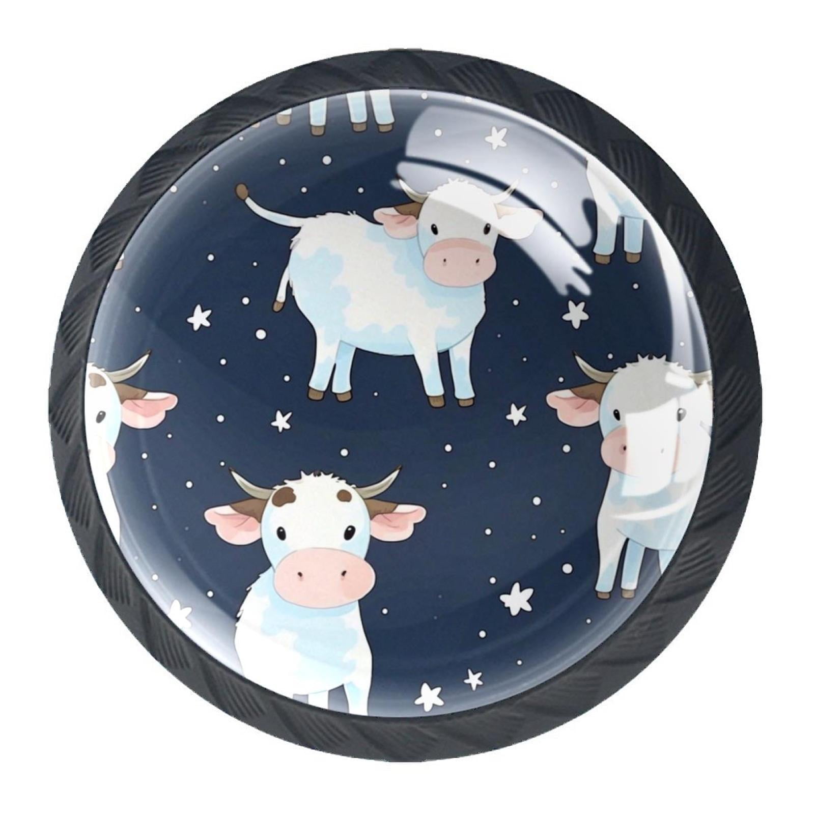 4 Pack Black Drawer Knobs, Cartoon Cow Cabinet Knobs Round Glass Knobs ...