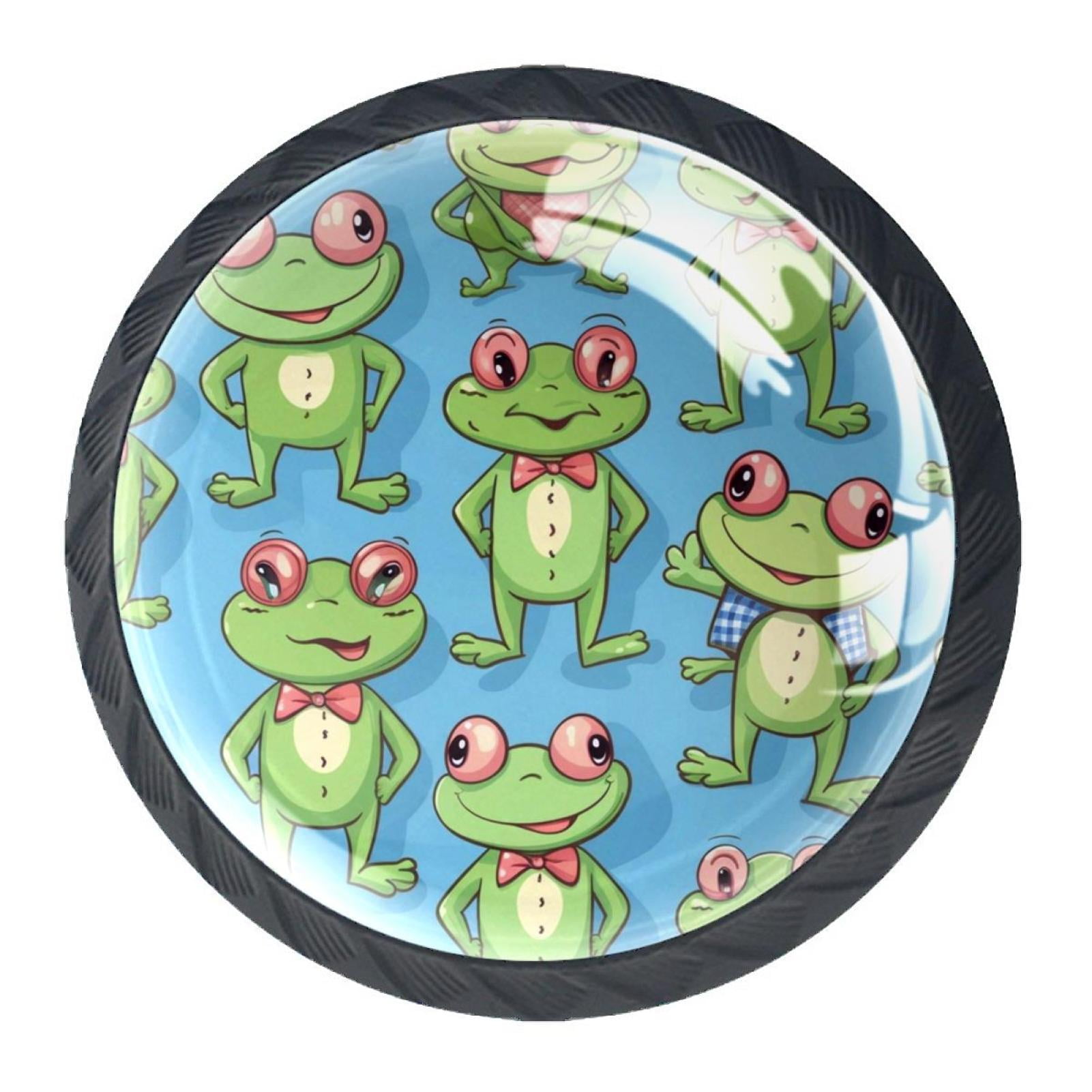 4 Pack Black Drawer Knobs, Cartoon Frogs Cabinet Knobs Round Glass ...