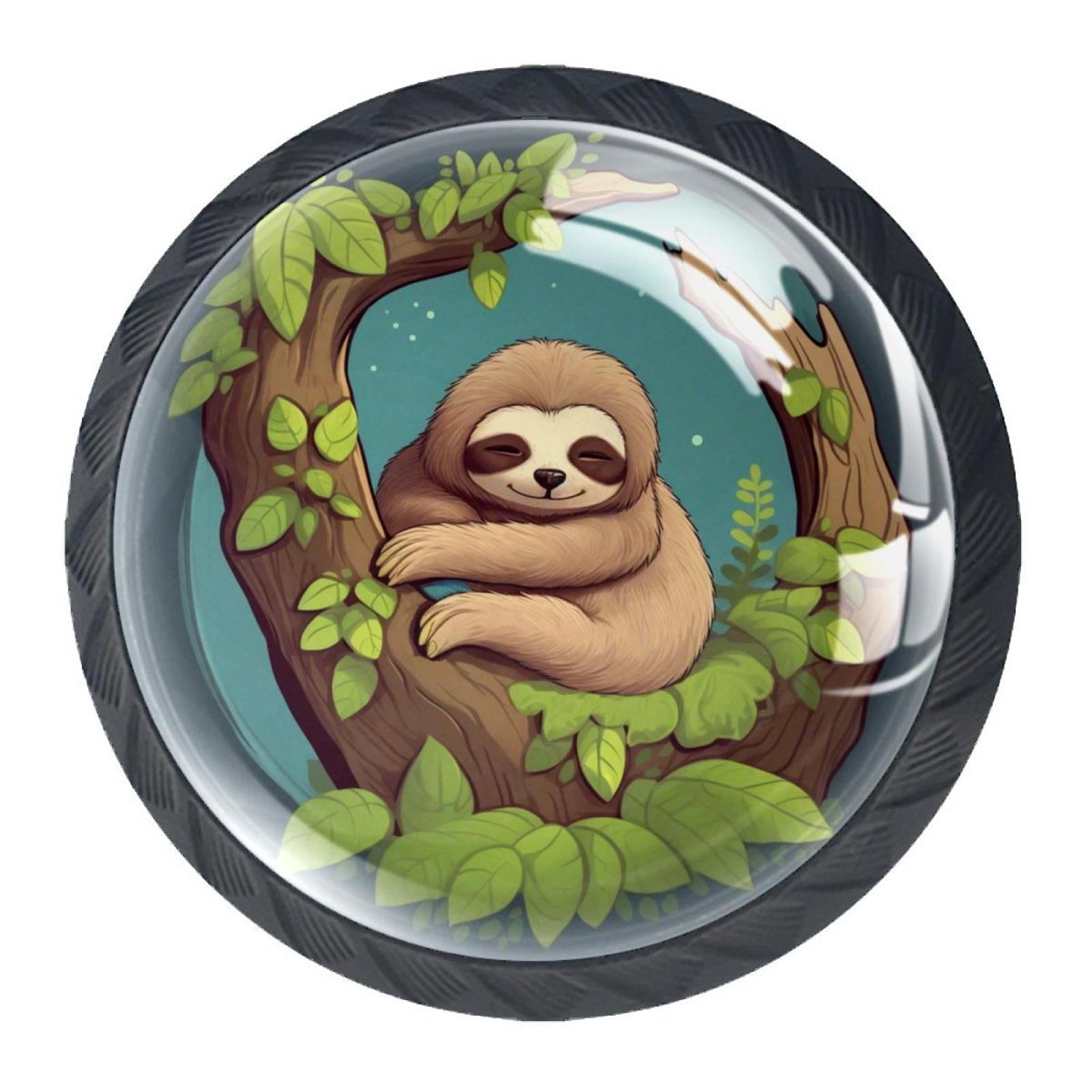 4 Pack Black Drawer Knobs, Cute Sloth Cabinet Knobs Round Glass Knobs ...