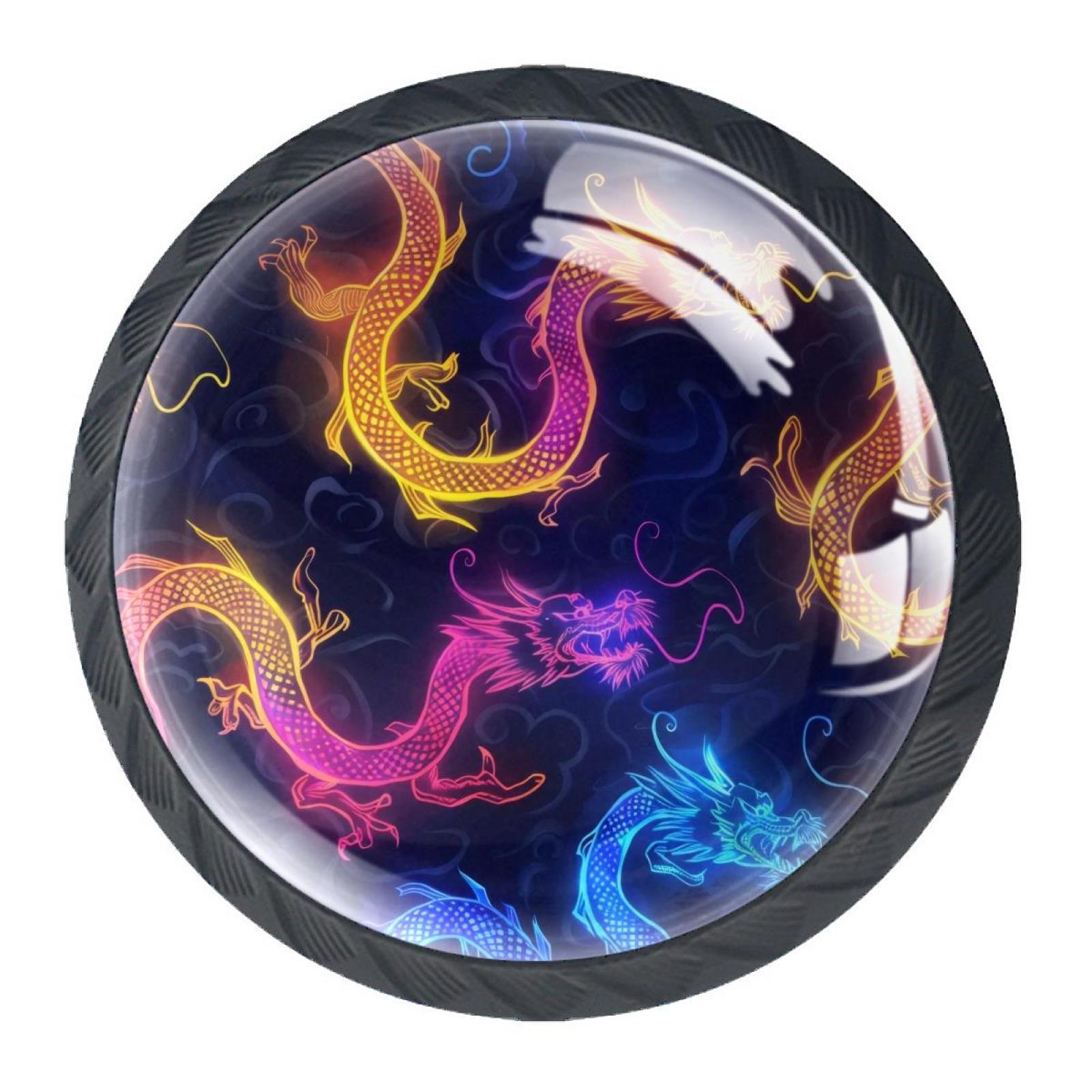 4 Pack Black Drawer Knobs, Dragon Cabinet Knobs Round Glass Knobs for ...