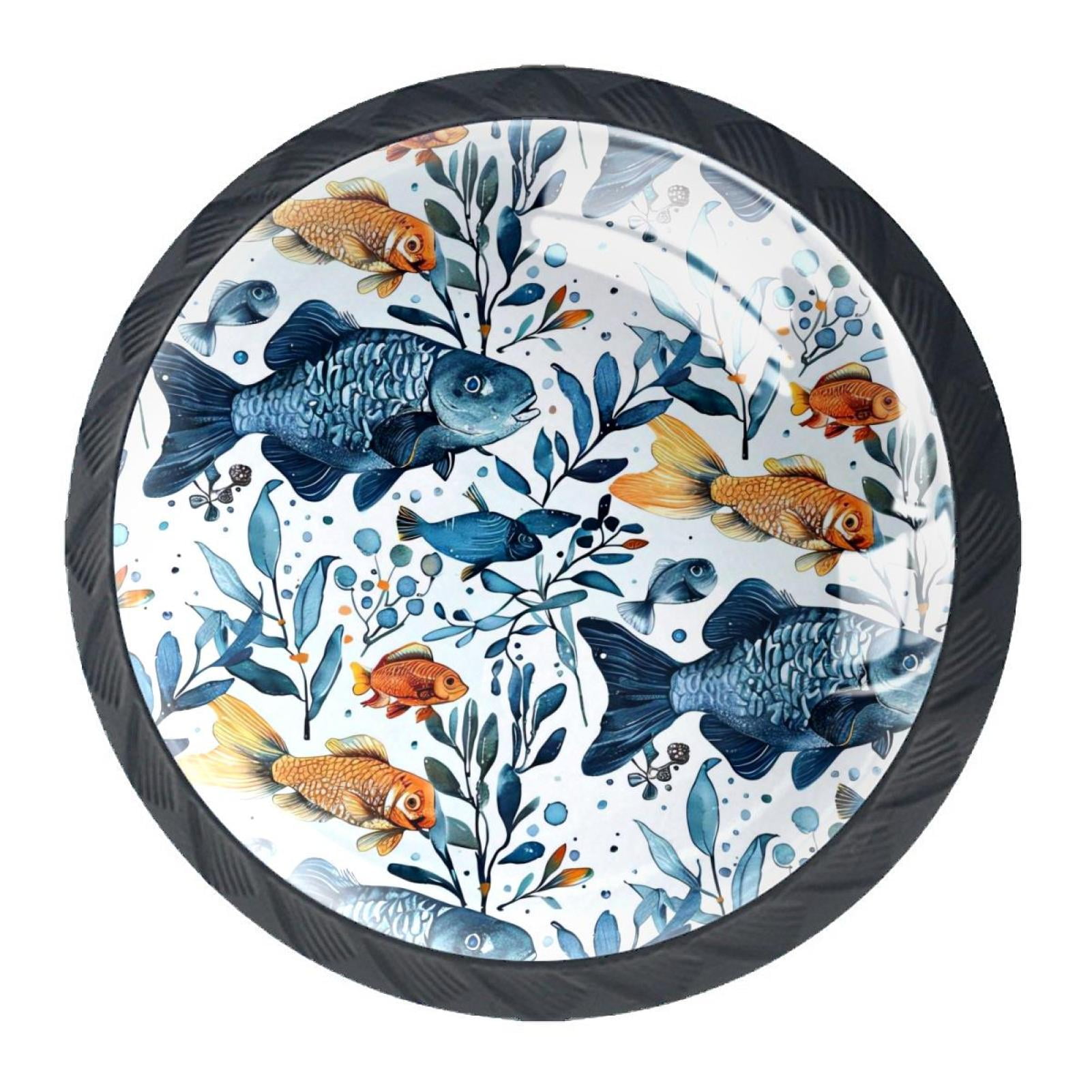 4 Pack Black Drawer Knobs, Fish Cabinet Knobs Round Glass Knobs for ...