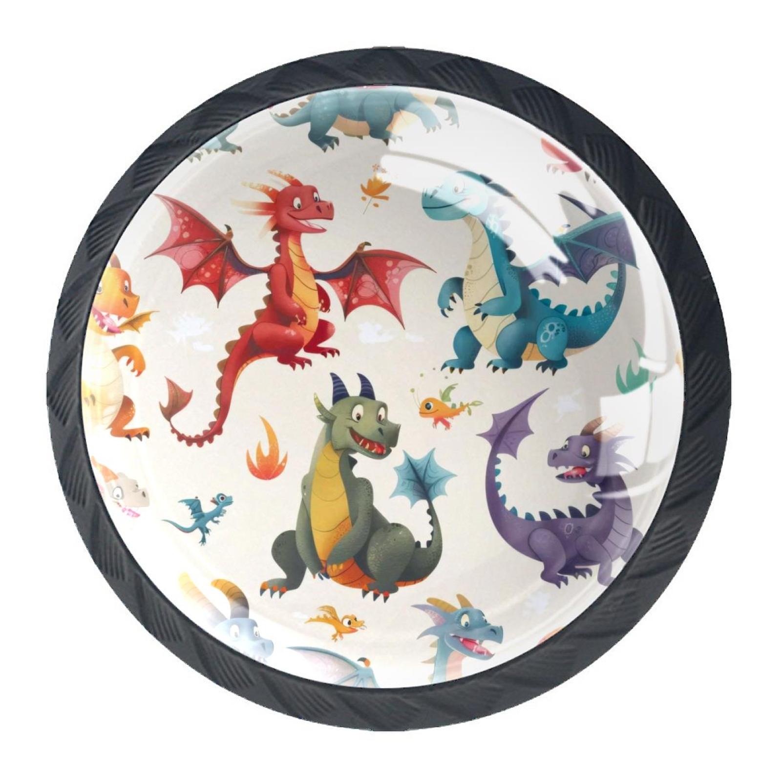 4 Pack Black Drawer Knobs, Funny Dragon Cabinet Knobs Round Glass Knobs ...