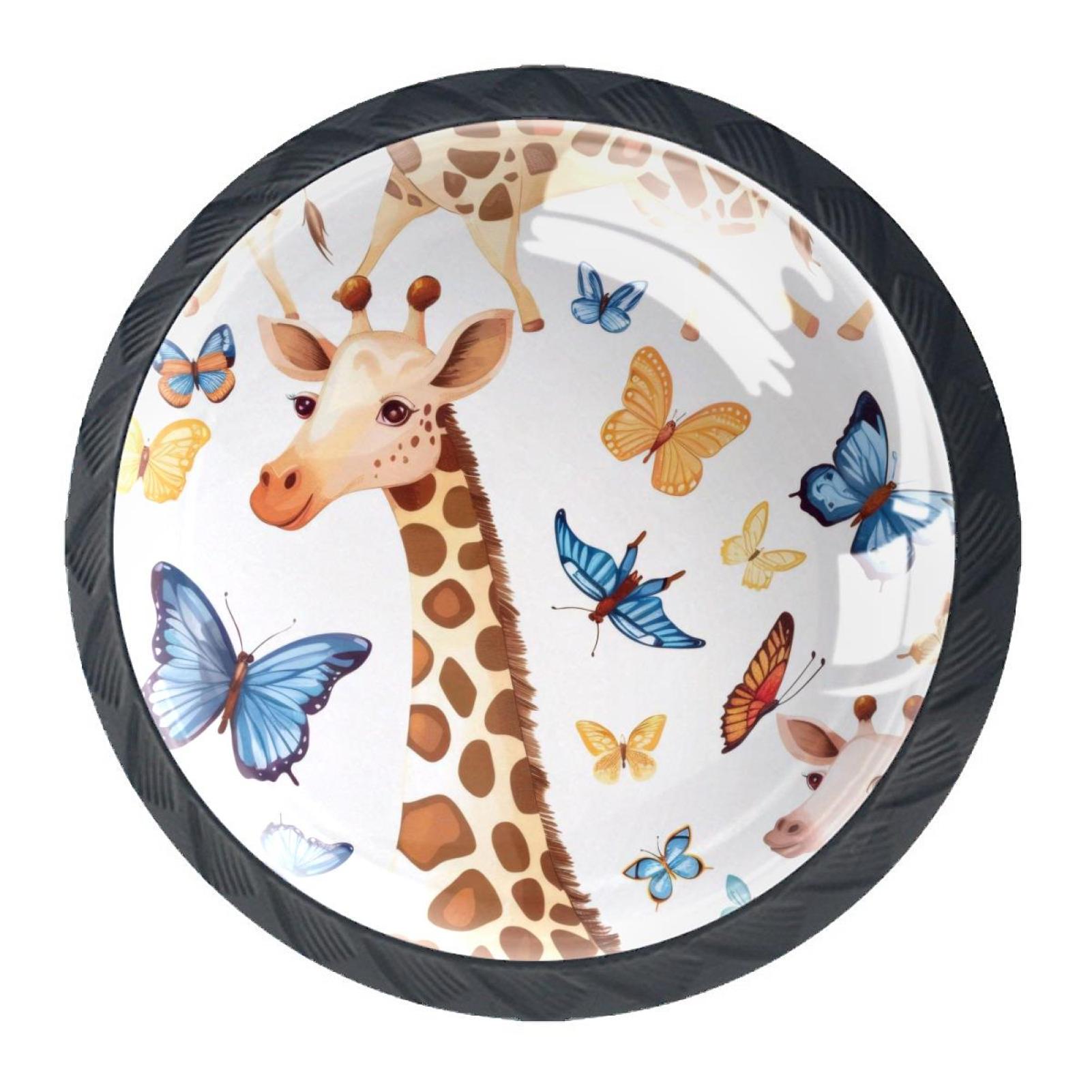4 Pack Black Drawer Knobs, Giraffe Butterfly Cabinet Knobs Round Glass ...