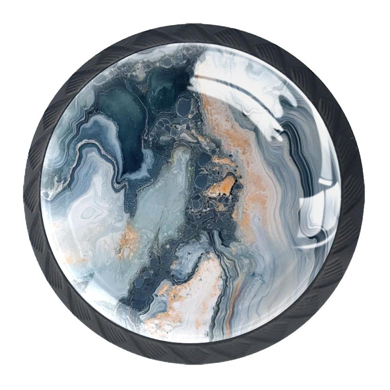 4 Pack Black Drawer Knobs, Marble Cabinet Knobs Round Glass Knobs for ...