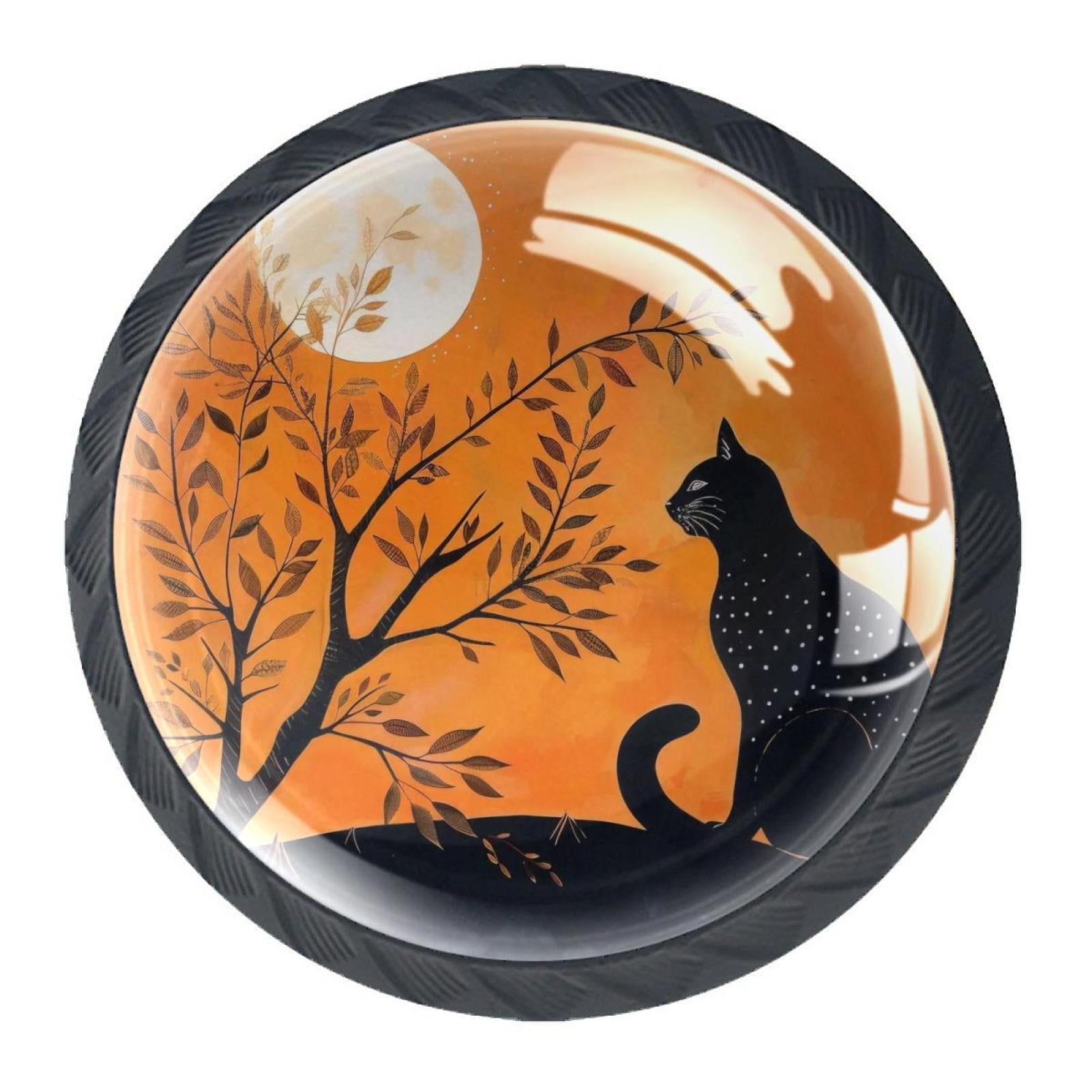 4 Pack Black Drawer Knobs, Mid Century Cat Leaf Moon Cabinet Knobs ...