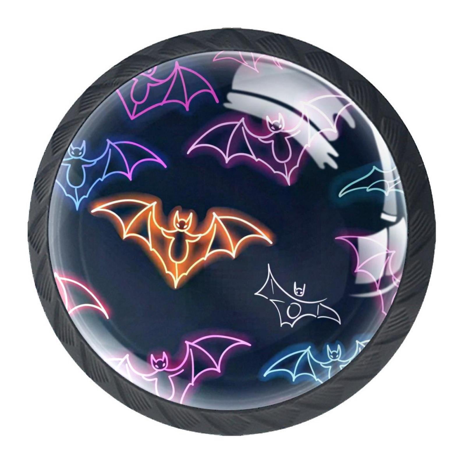 4 Pack Black Drawer Knobs, Neon Bat Cabinet Knobs Round Glass Knobs for ...