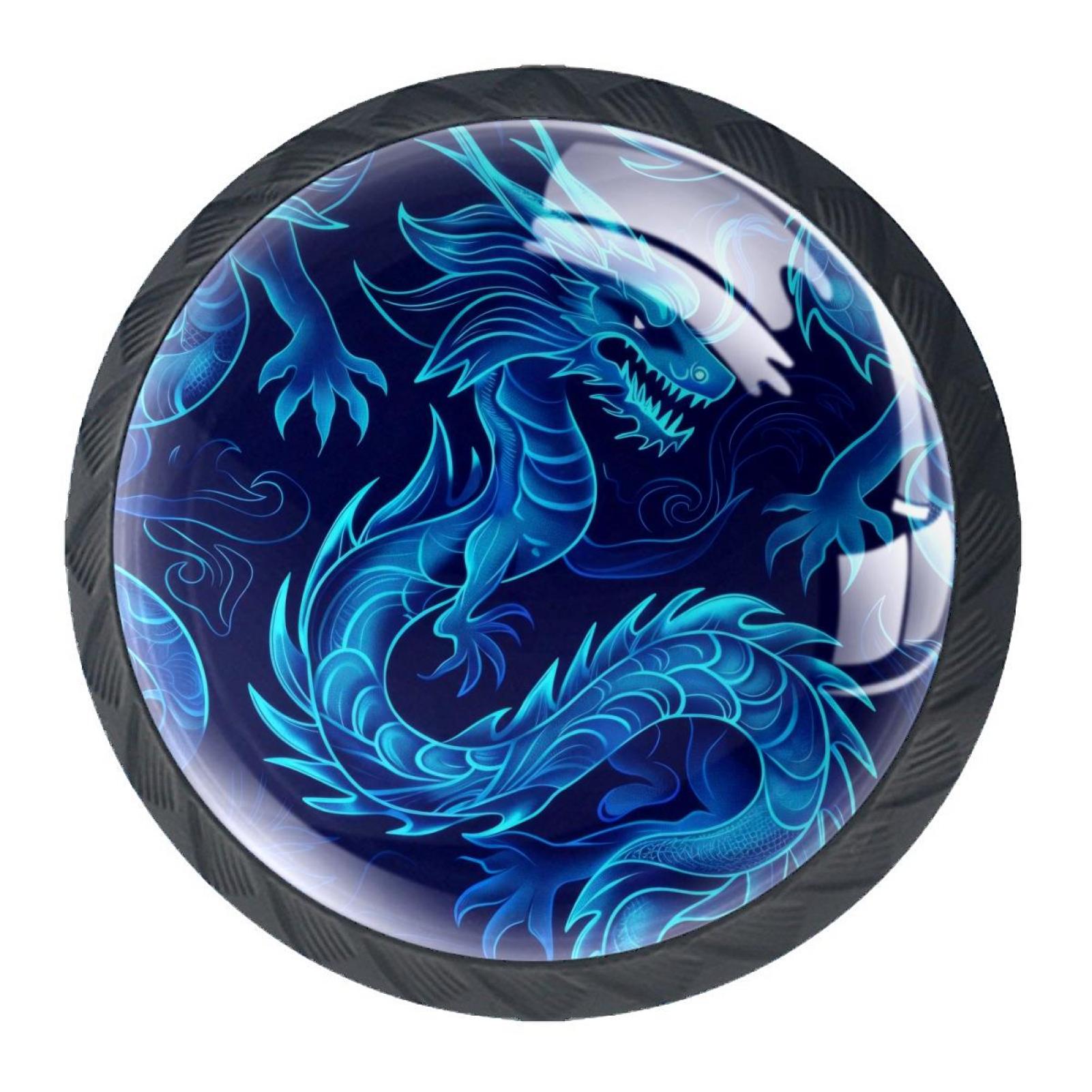 4 Pack Black Drawer Knobs, Neon Blue Dragon Cabinet Knobs Round Glass ...