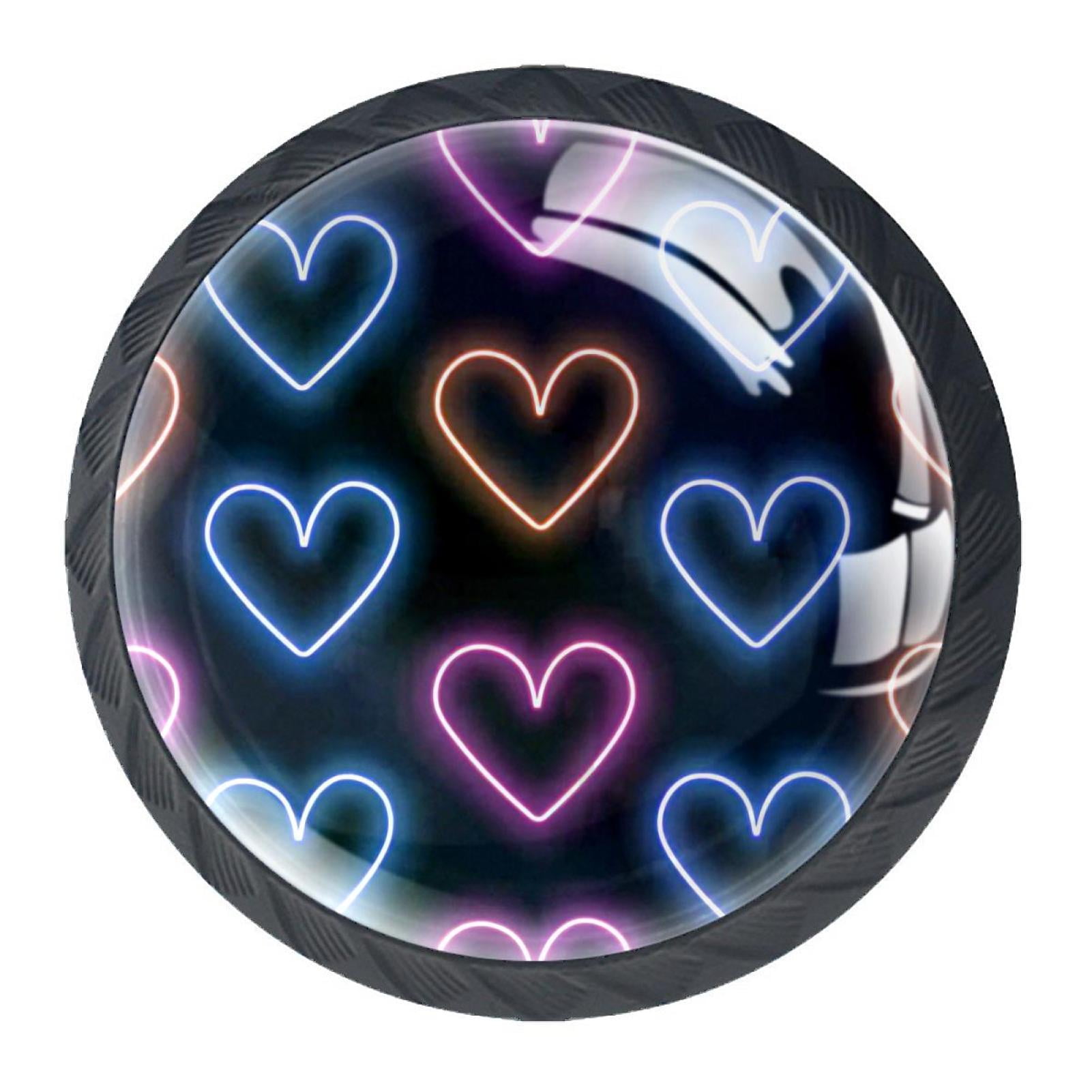 4 Pack Black Drawer Knobs, Neon Heart Cabinet Knobs Round Glass Knobs ...