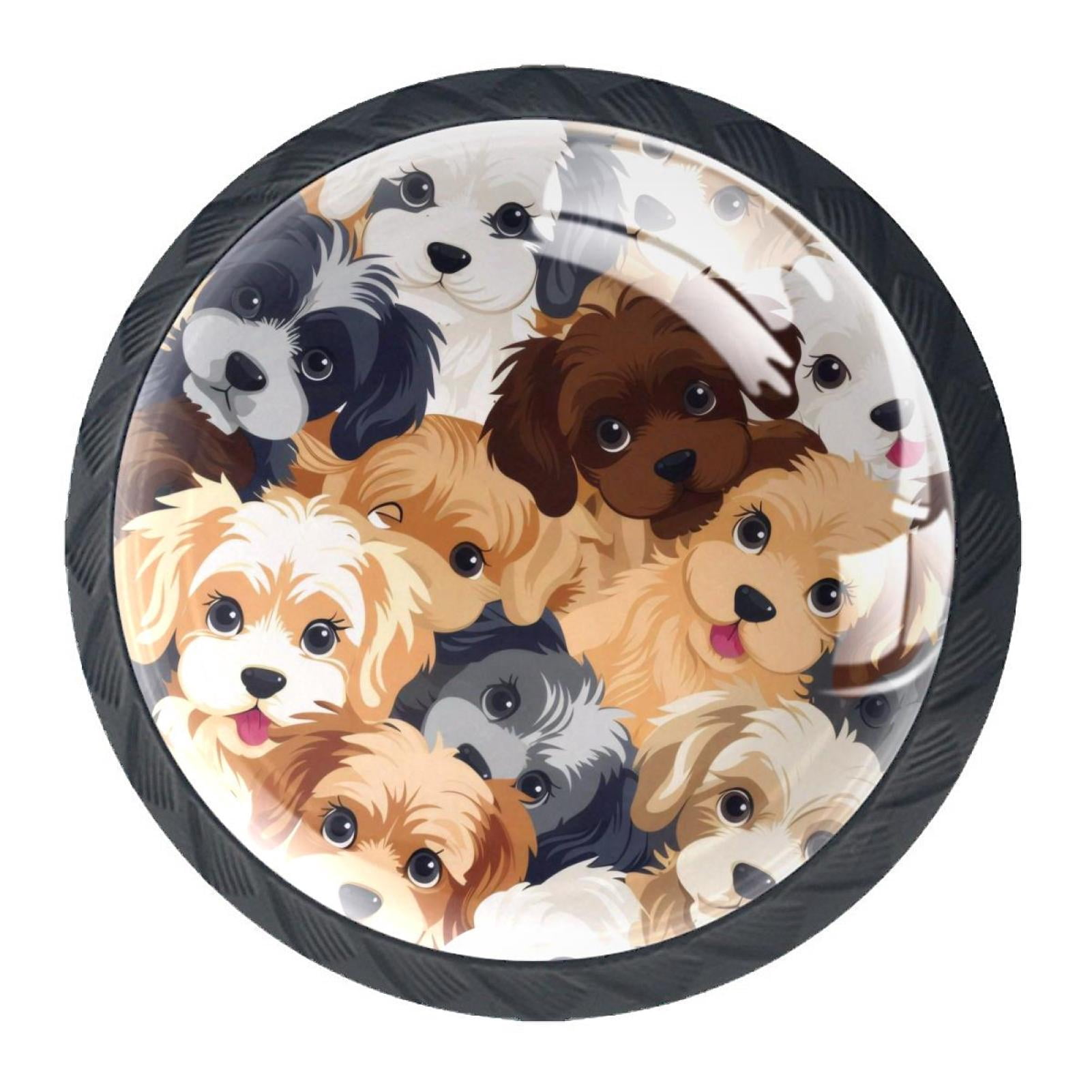 4 Pack Black Drawer Knobs, Puppy Dogs Cabinet Knobs Round Glass Knobs ...