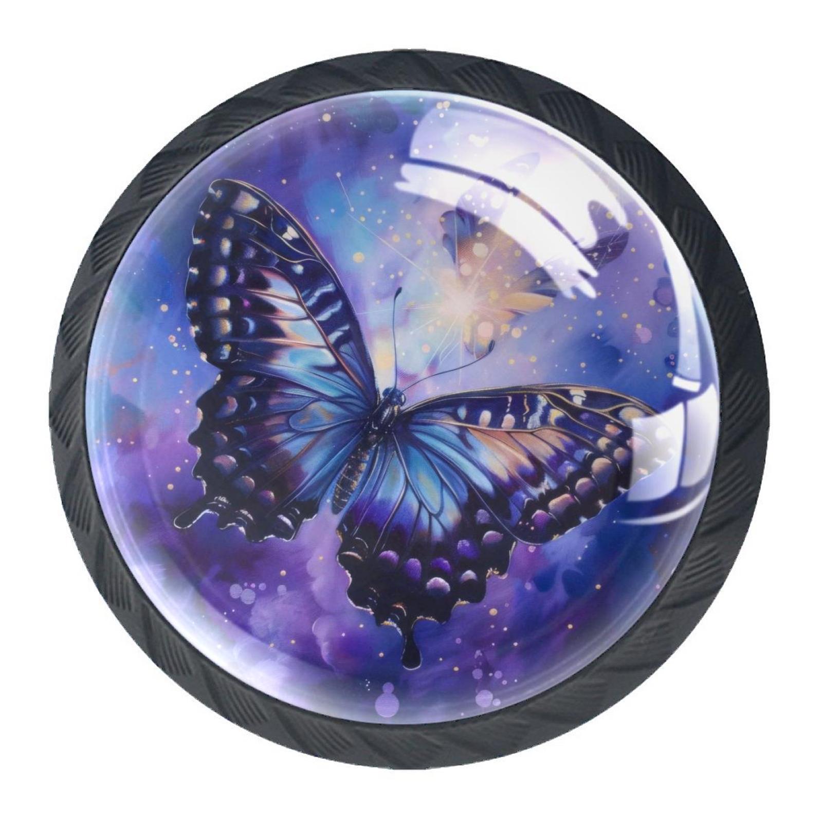 4 Pack Black Drawer Knobs, Purple Butterflies Cabinet Knobs Round Glass ...