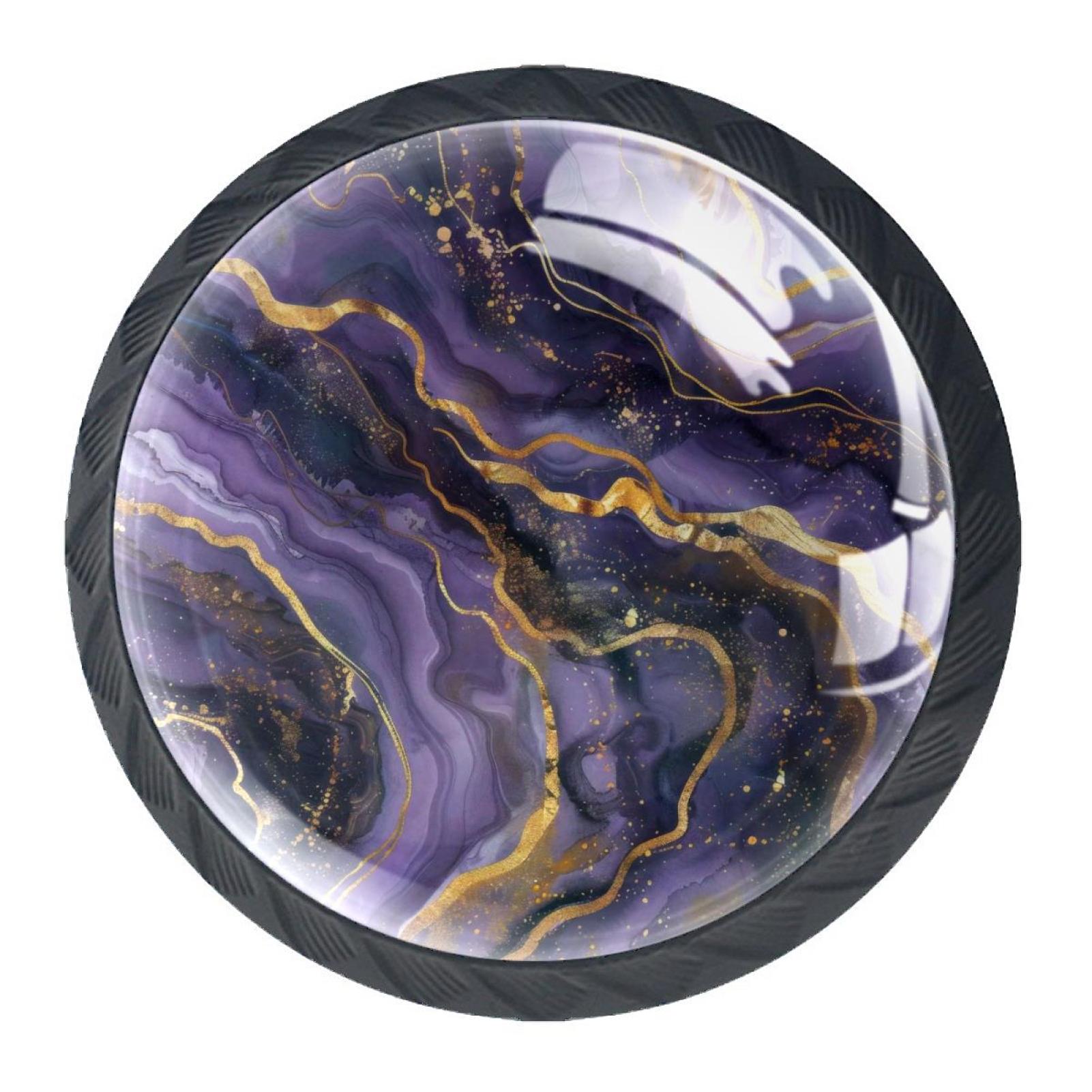 4 Pack Black Drawer Knobs, Purple Marble with Gold Veins Cabinet Knobs ...