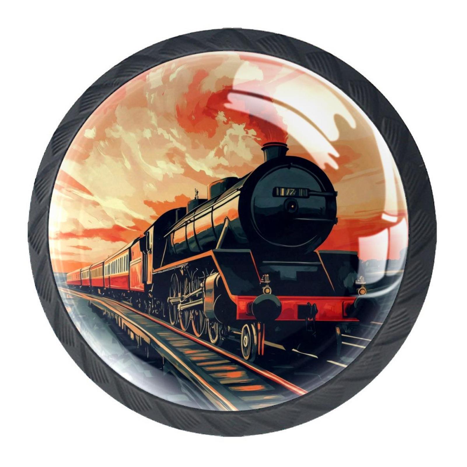 4 Pack Black Drawer Knobs, Railway Train Retro Cabinet Knobs Round ...