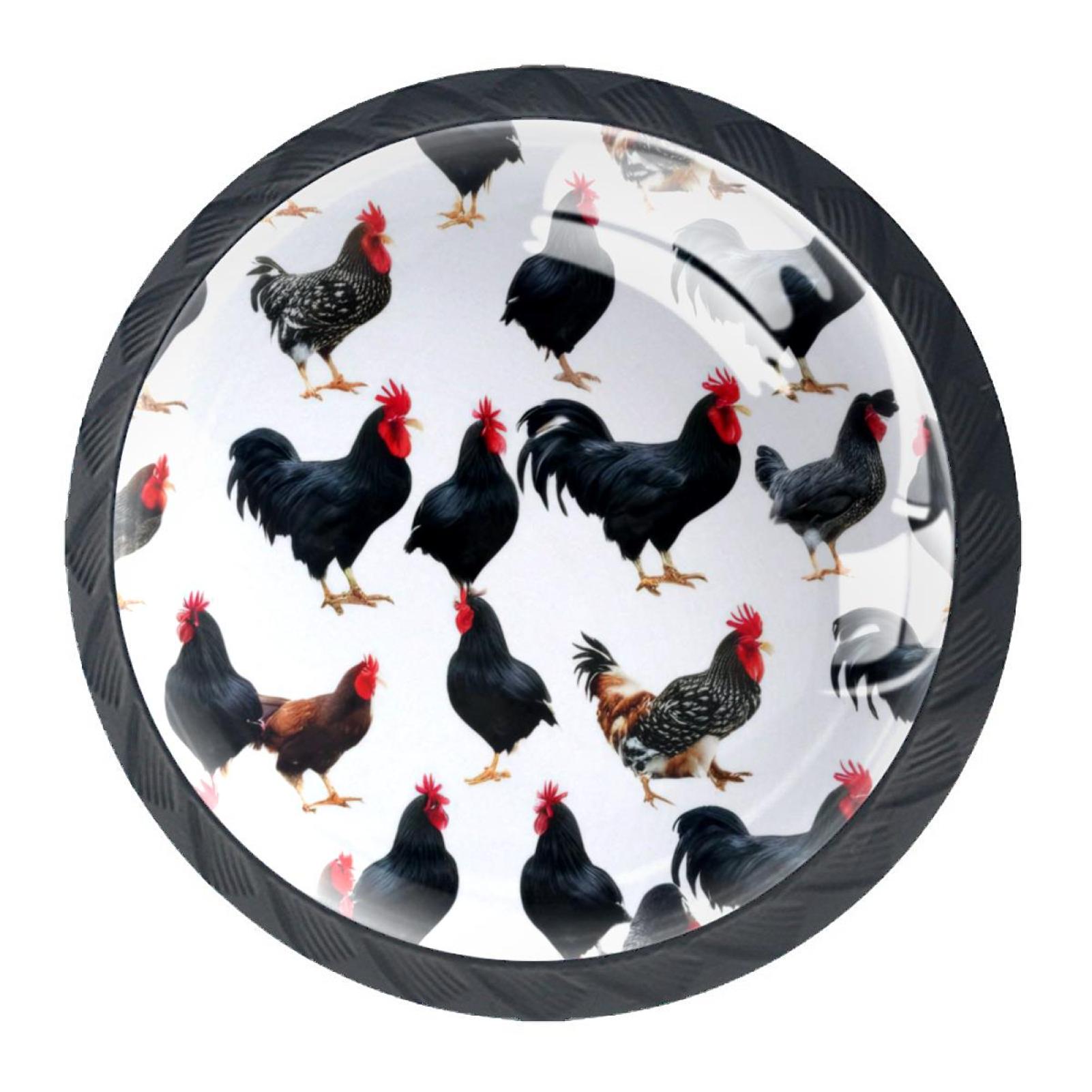 4 Pack Black Drawer Knobs, Rooster Cabinet Knobs Round Glass Knobs for ...