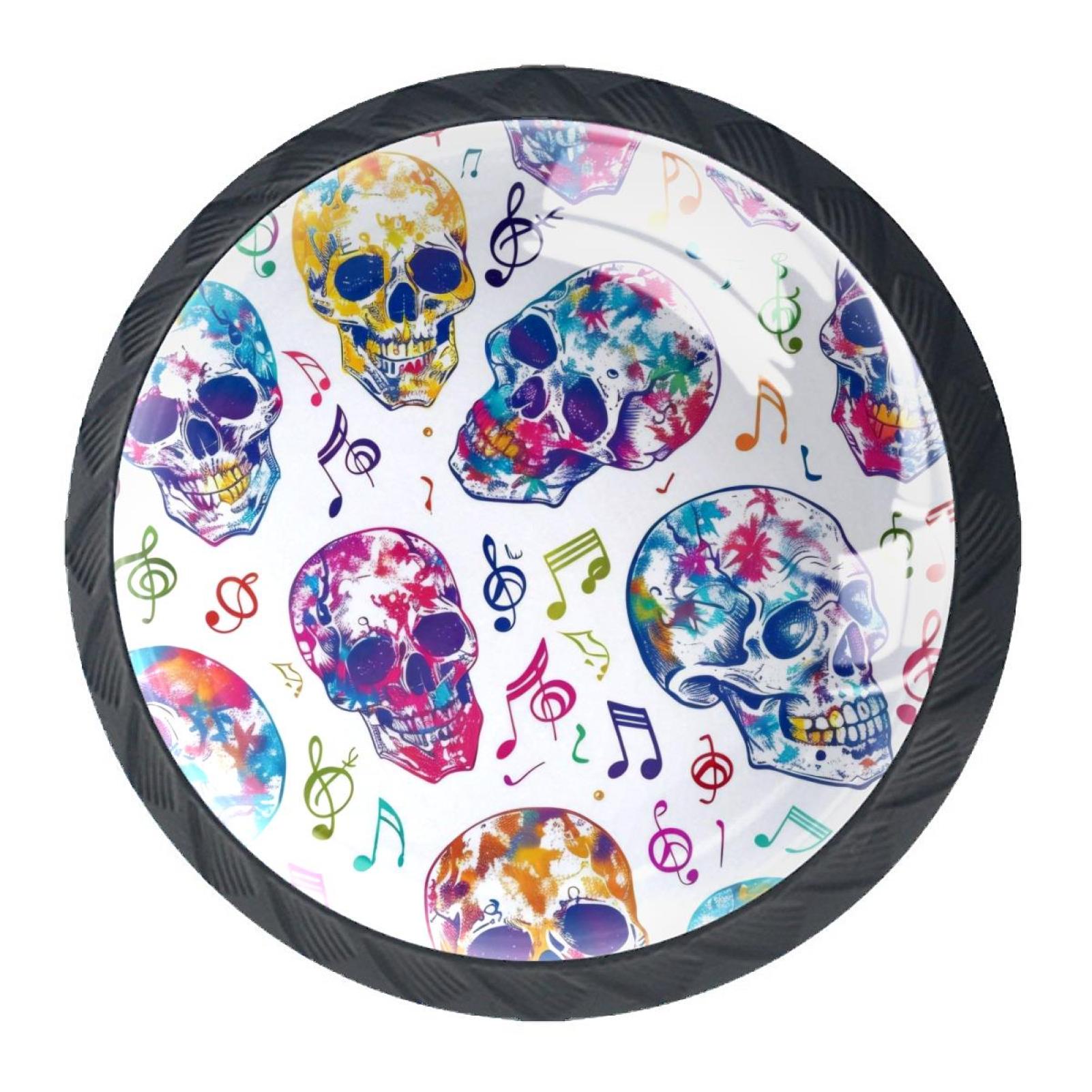 4 Pack Black Drawer Knobs, Skulls Music Note Cabinet Knobs Round Glass ...