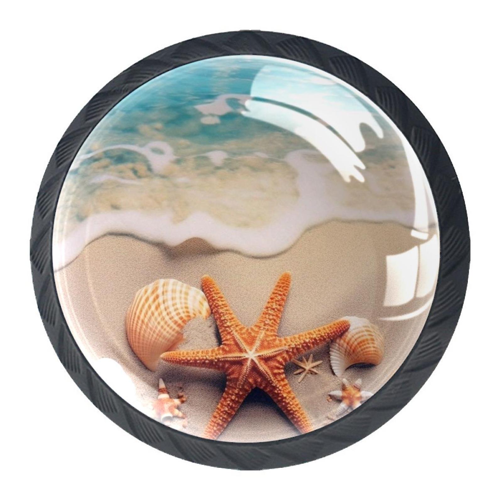 4 Pack Black Drawer Knobs, Starfish Seashells Beach Cabinet Knobs Round ...