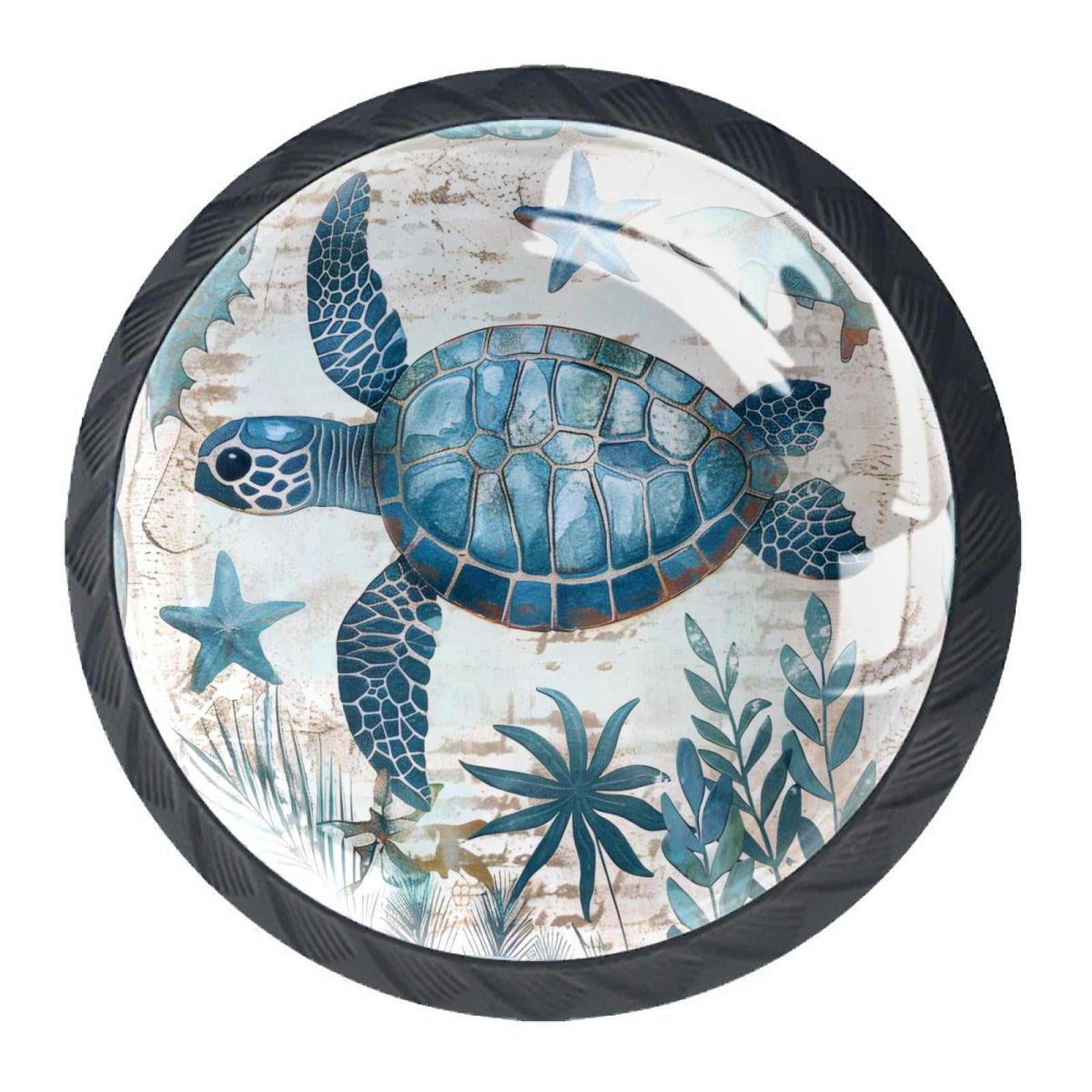 4 Pack Black Drawer Knobs, Turtle Ocean Creature Cabinet Knobs Round ...