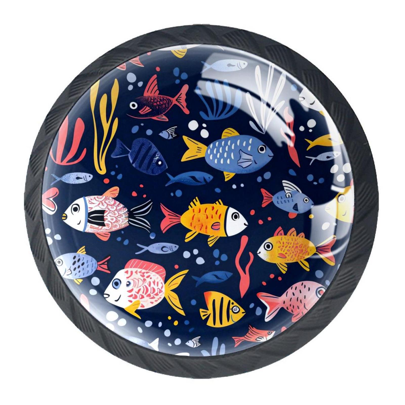 4 Pack Black Drawer Knobs, Underwater Fish Cabinet Knobs Round Glass ...