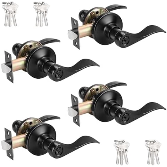 (4 Pack Black Entry Knobs with Lock and Key, Keyed Alike Lockset Combo ...
