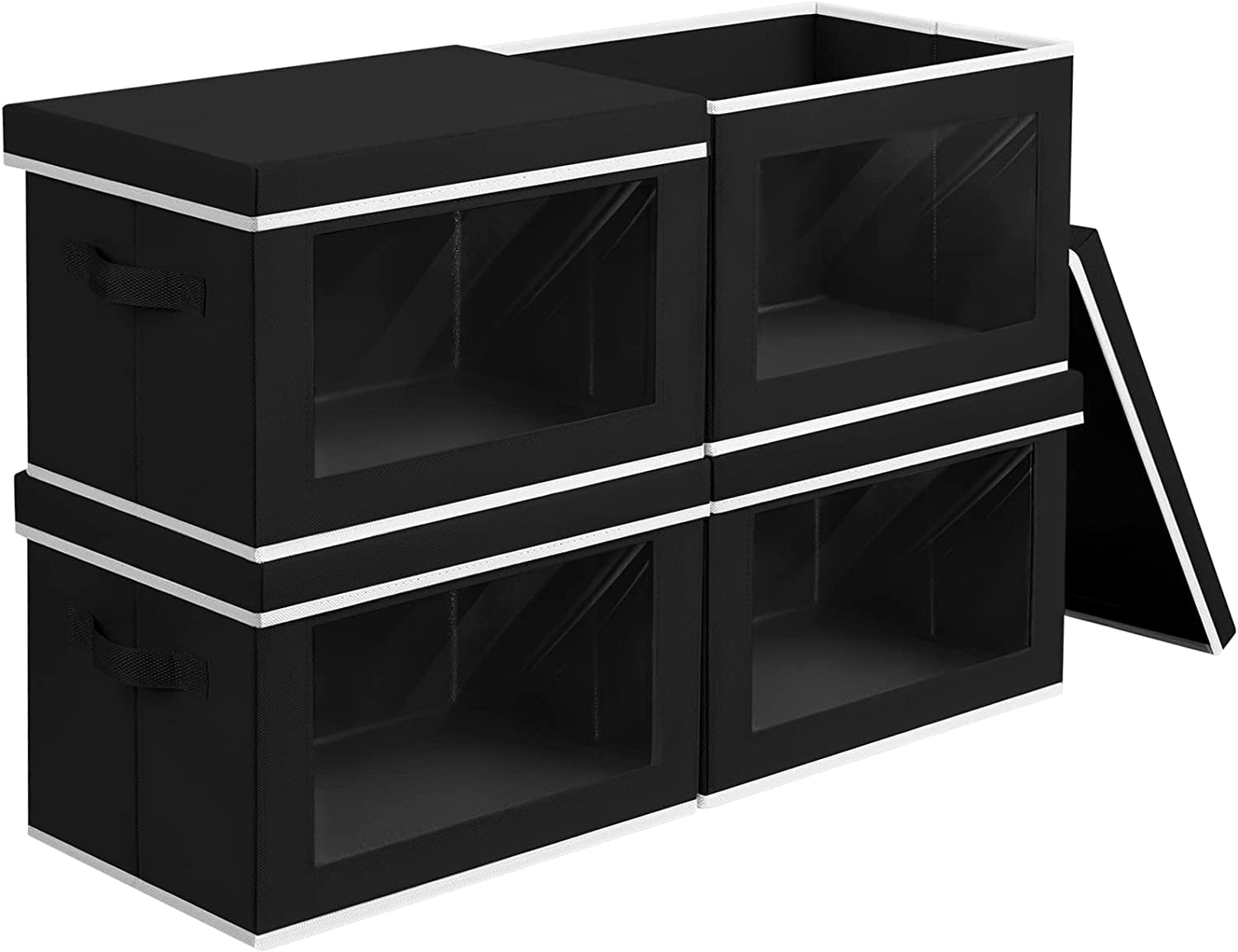 ‌4-Pack Black Fabric Storage Cubes with Lids & Clear Windows ...