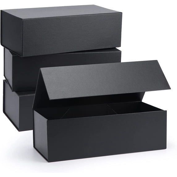 4-Pack Black Gift Boxes with Magnetic Lids, 12x6x4 Collapsible Large ...