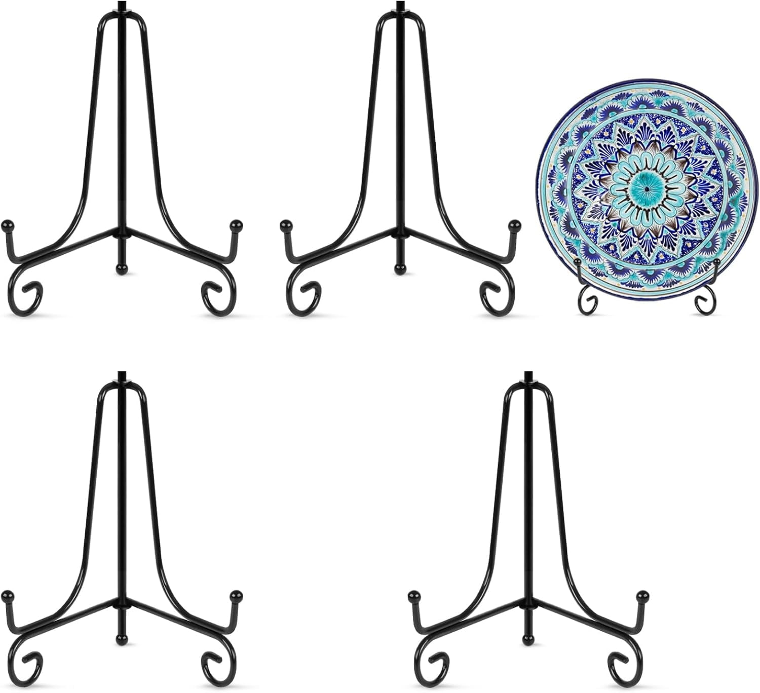 4 Pack Black Metal Plate Display Stands - 6 Inch Small Easel Holders ...