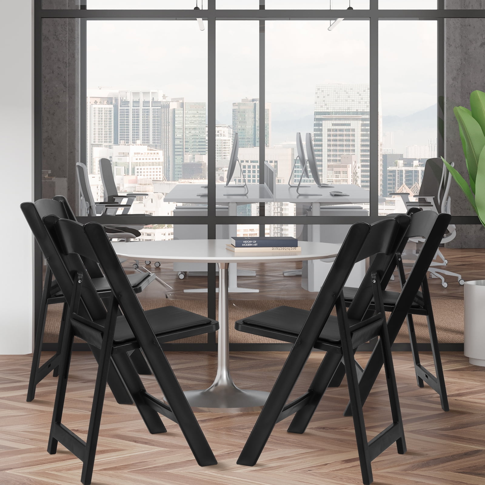 4-Pack Black Resin Folding Chairs with Padded Seats – Comfortable ...