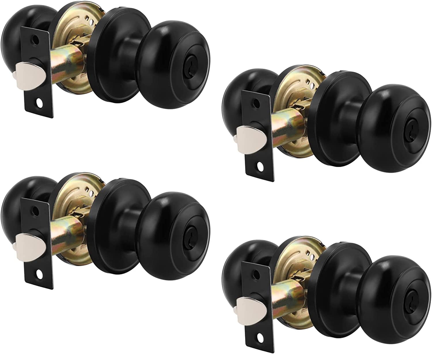 (4 Pack) Black Round Entry Door Knobs Not Keyed Alike, Exterior ...